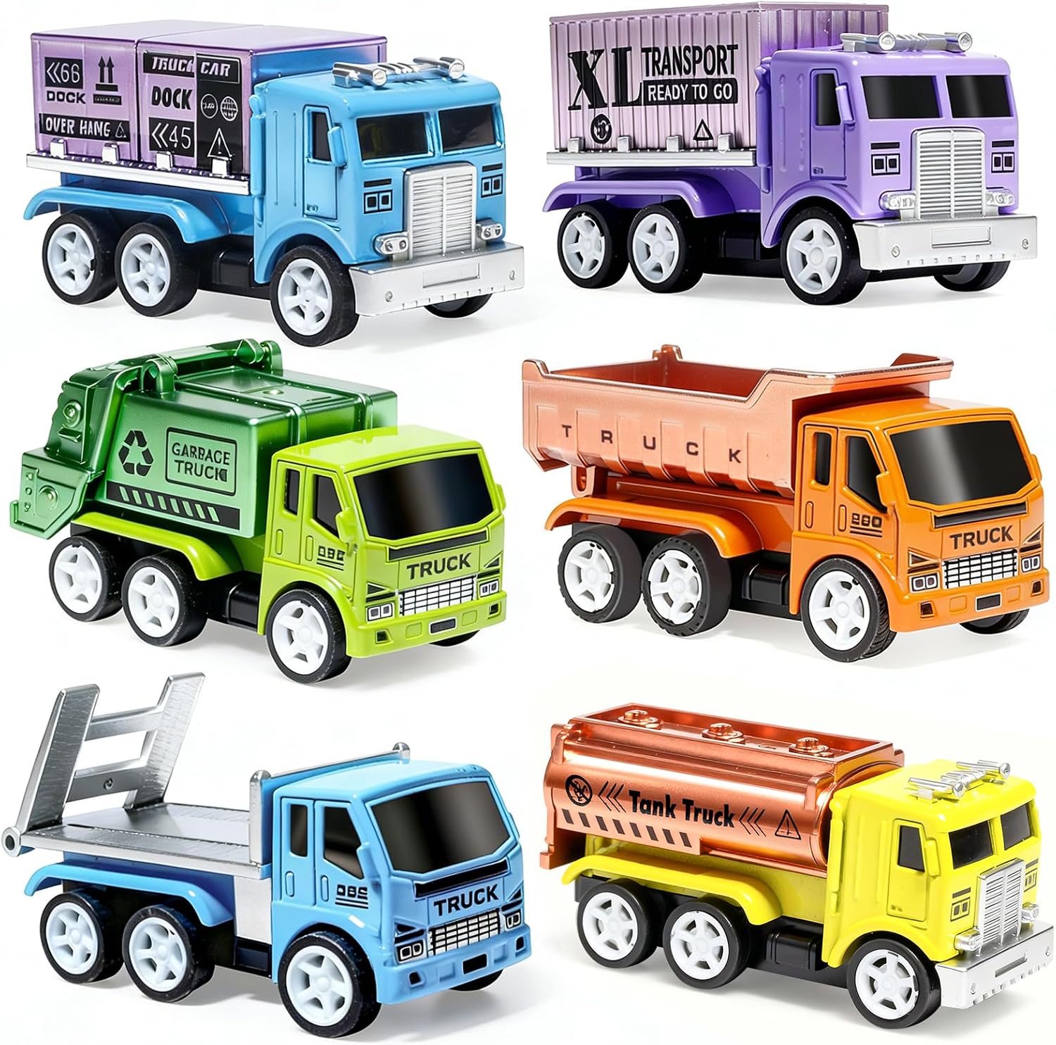Amazon.com: Oriate 6 PCS Diecast Metal Toy Trucks Vehicle Set, Cars ...