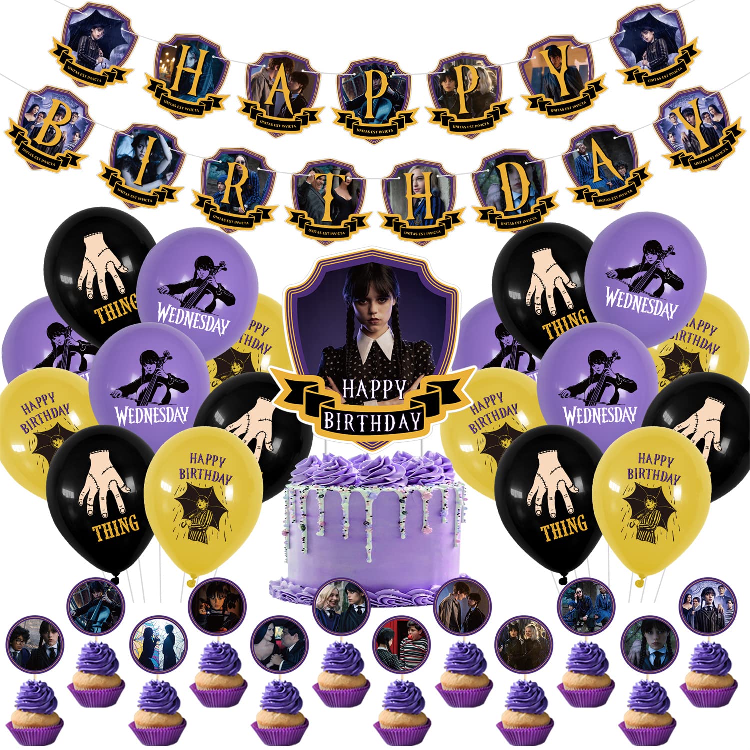 Buy 32PCS Wednesday Addams Birthday Party Decorations, Wednesday Addams ...
