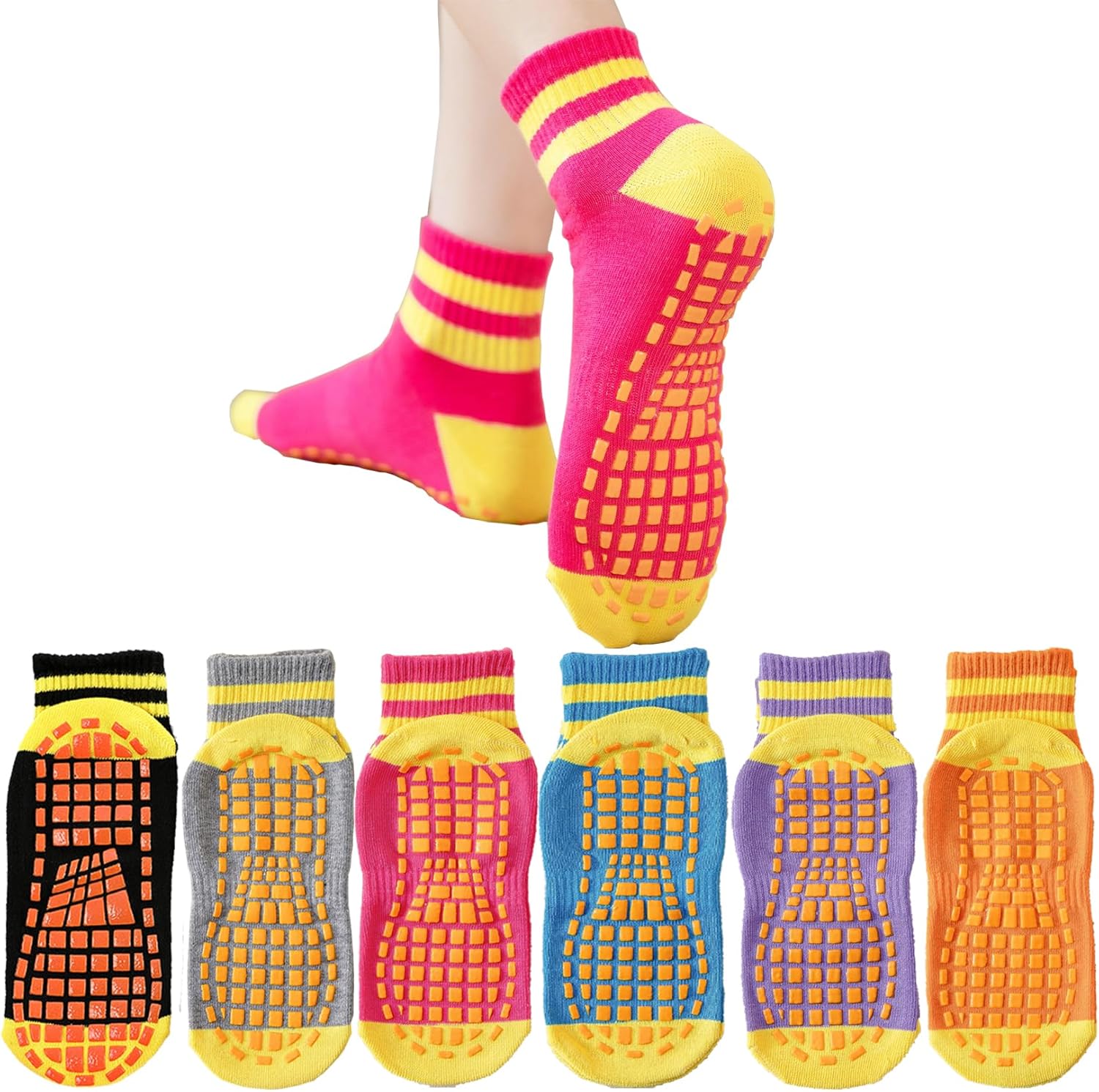 Amazon.com: Aomazstal 6 Pairs Non Slip kids Grip Socks Cotton ...