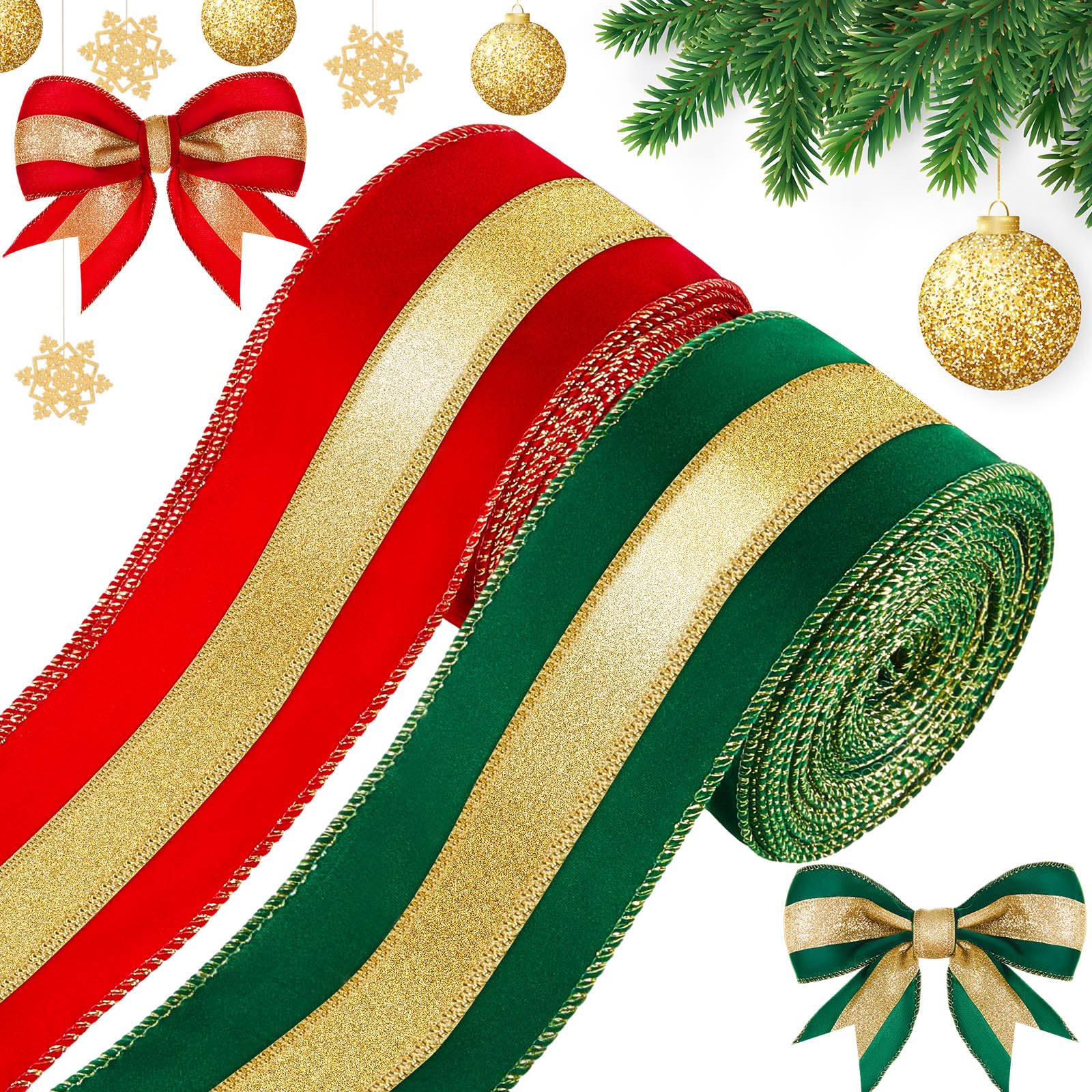Amazon.com: Craftsatin 2 Roll 10 Yards x 2.5 Inch Shimmer Christmas ...