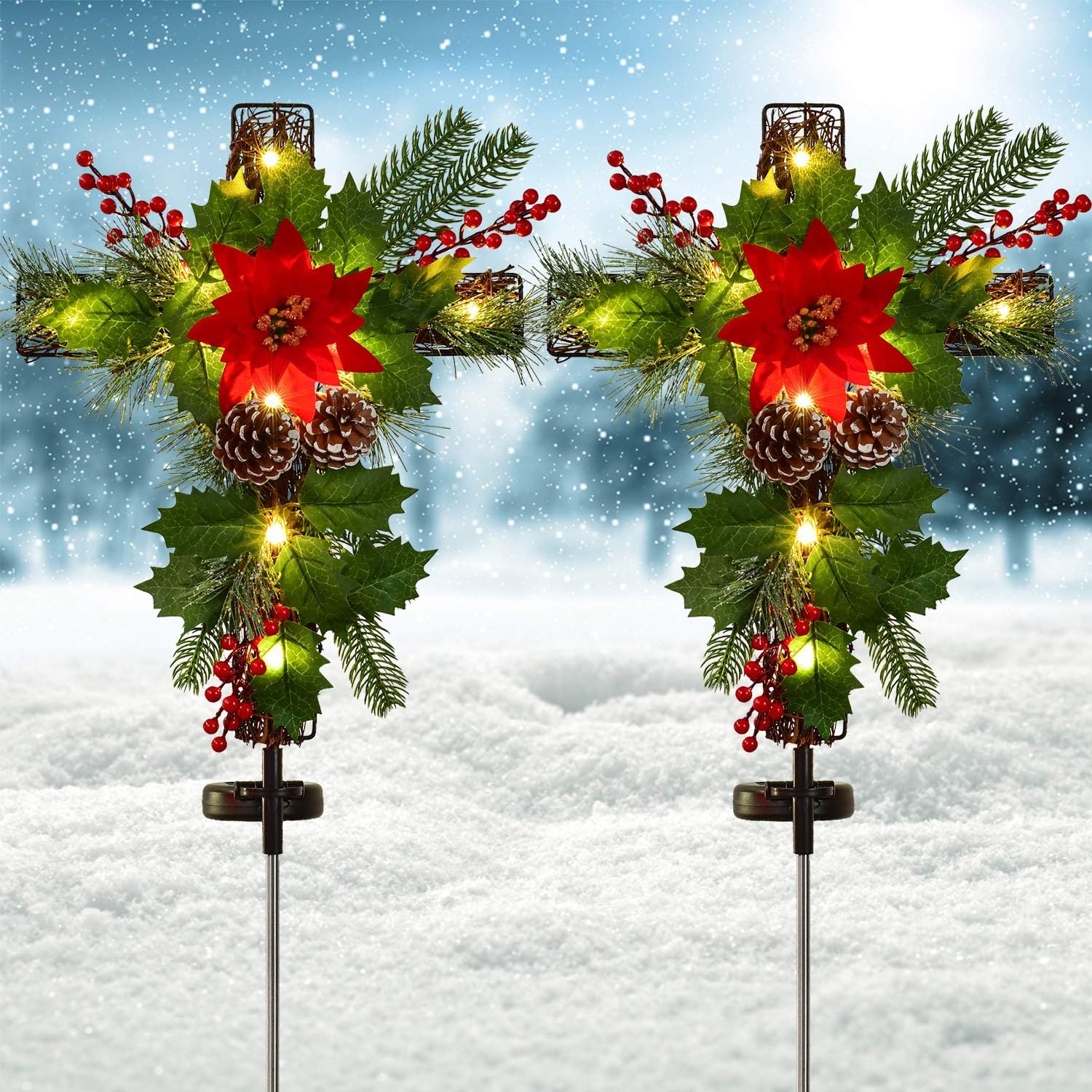 Doingart 2 Pack Outdoor Solar Lights Christmas Decorations, Cross Stake ...