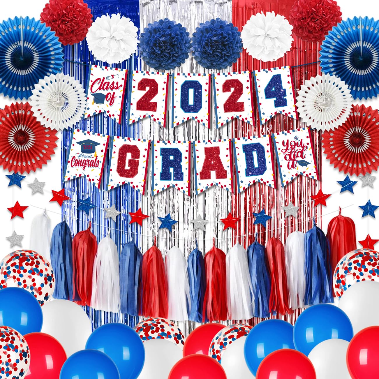2024 Graduations Party Decorations, Red and Blue Class of 2024 Banner ...