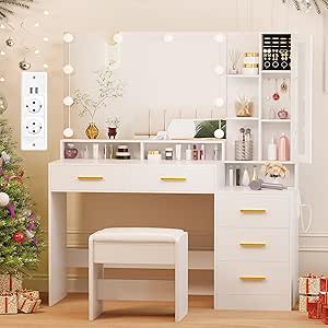 ANWBROAD BDT68W Large Dressing Table with Adjustable 3 Colours LED ...