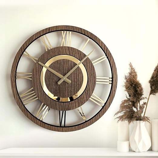 Amazon.com: Modern Wall Clock with Gold Roman Numbers Battery Operated ...