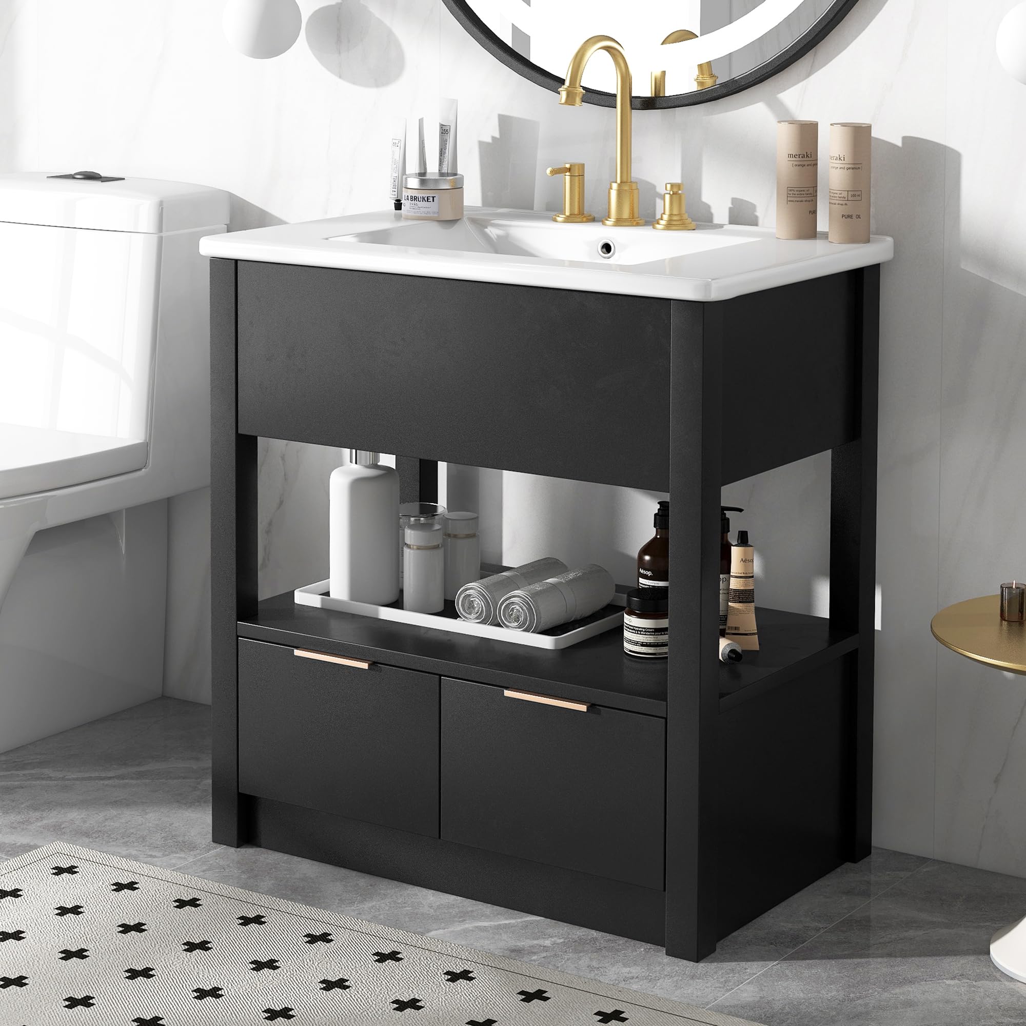 Amazon.com: Merax 30" Black Bathroom Vanity with Sink Top, Bathroom ...