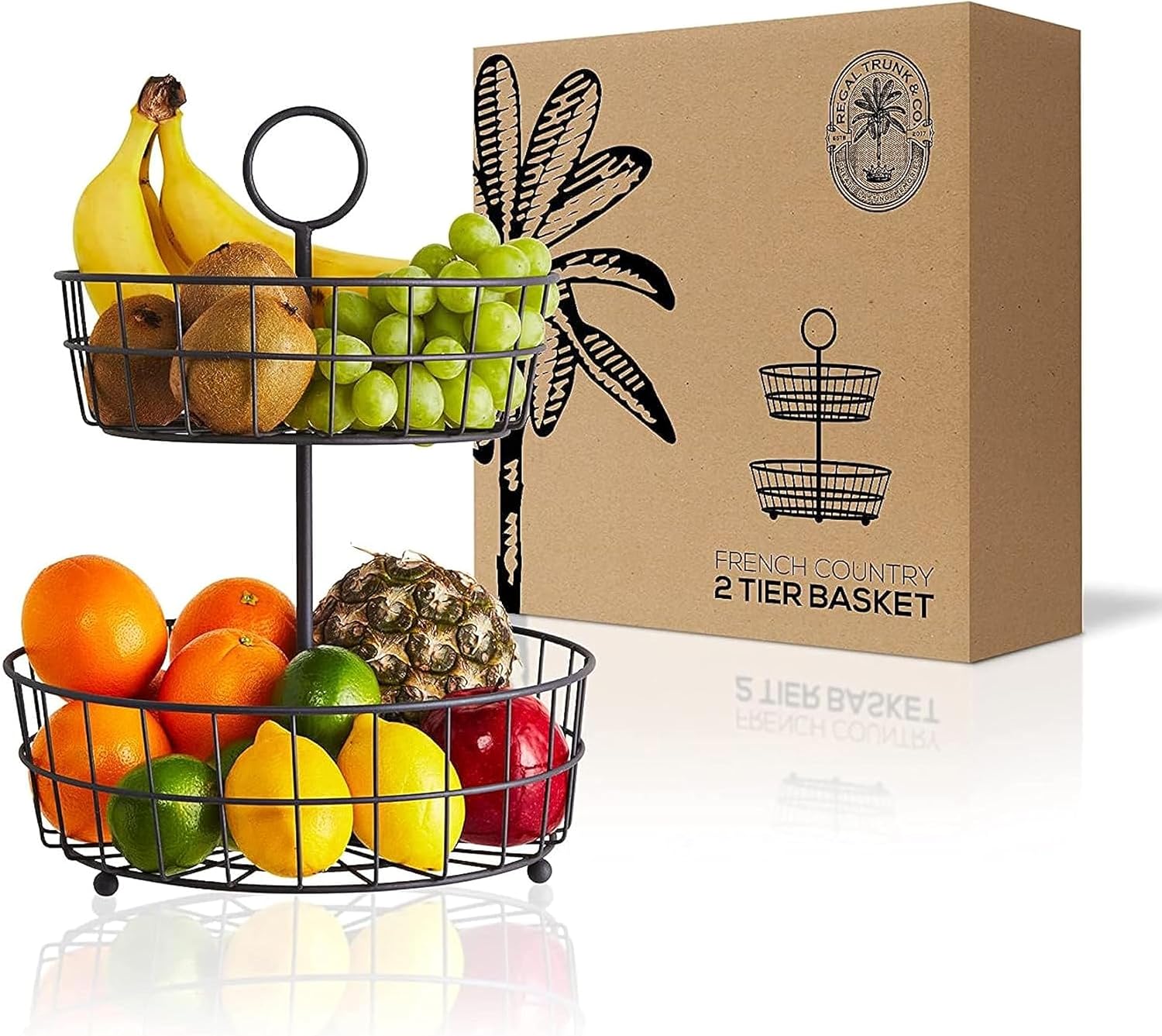 2 Tier Fruit Basket for Kitchen Regal Trunk & Co., Wire Fruit Organizer ...