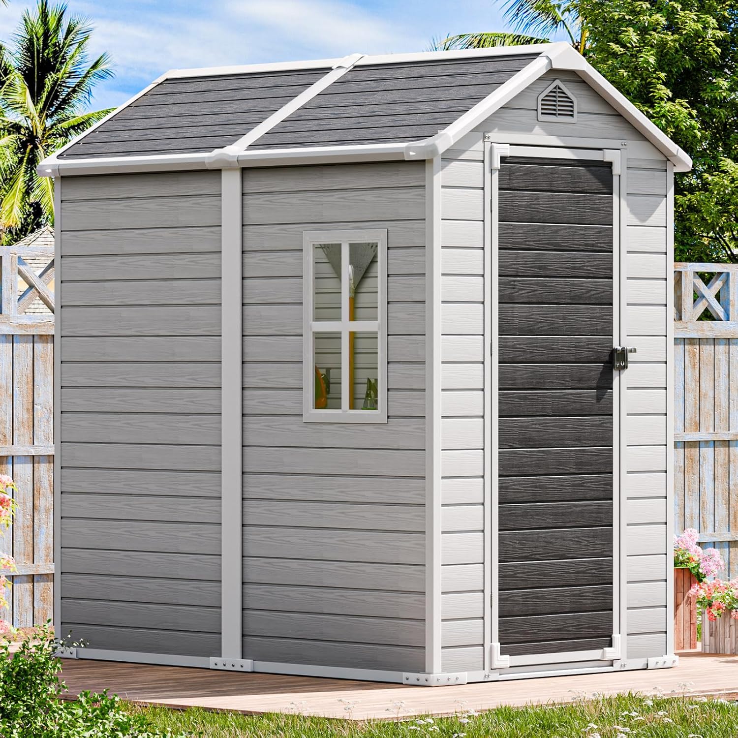 Amazon.com : Outdoor Resin Storage Shed 6x4 FT, Large Waterproof Outside Sheds Storage with ...