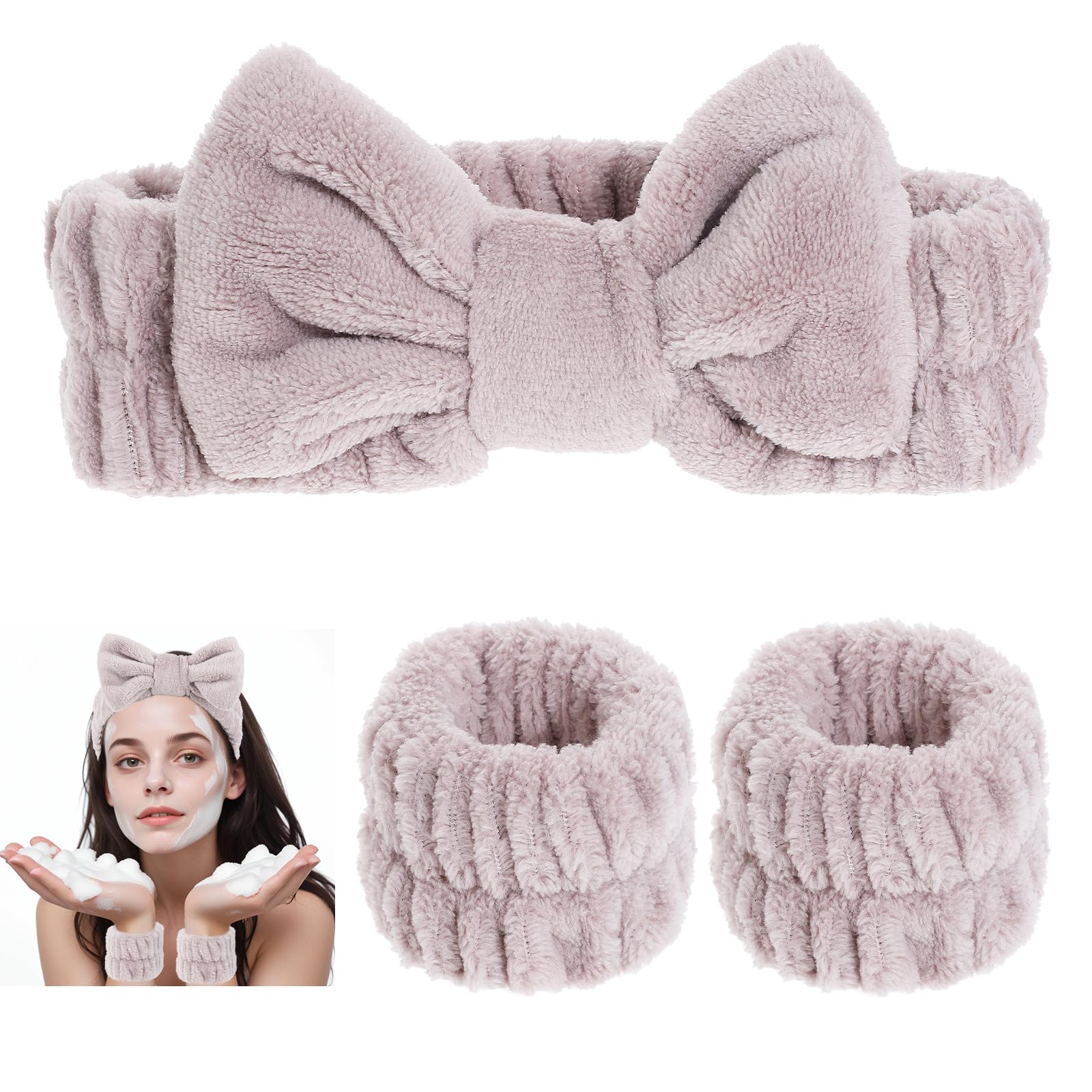 3 Piece Makeup Hair Band, Spa Face Headband Wrist Wash Bands Set for ...