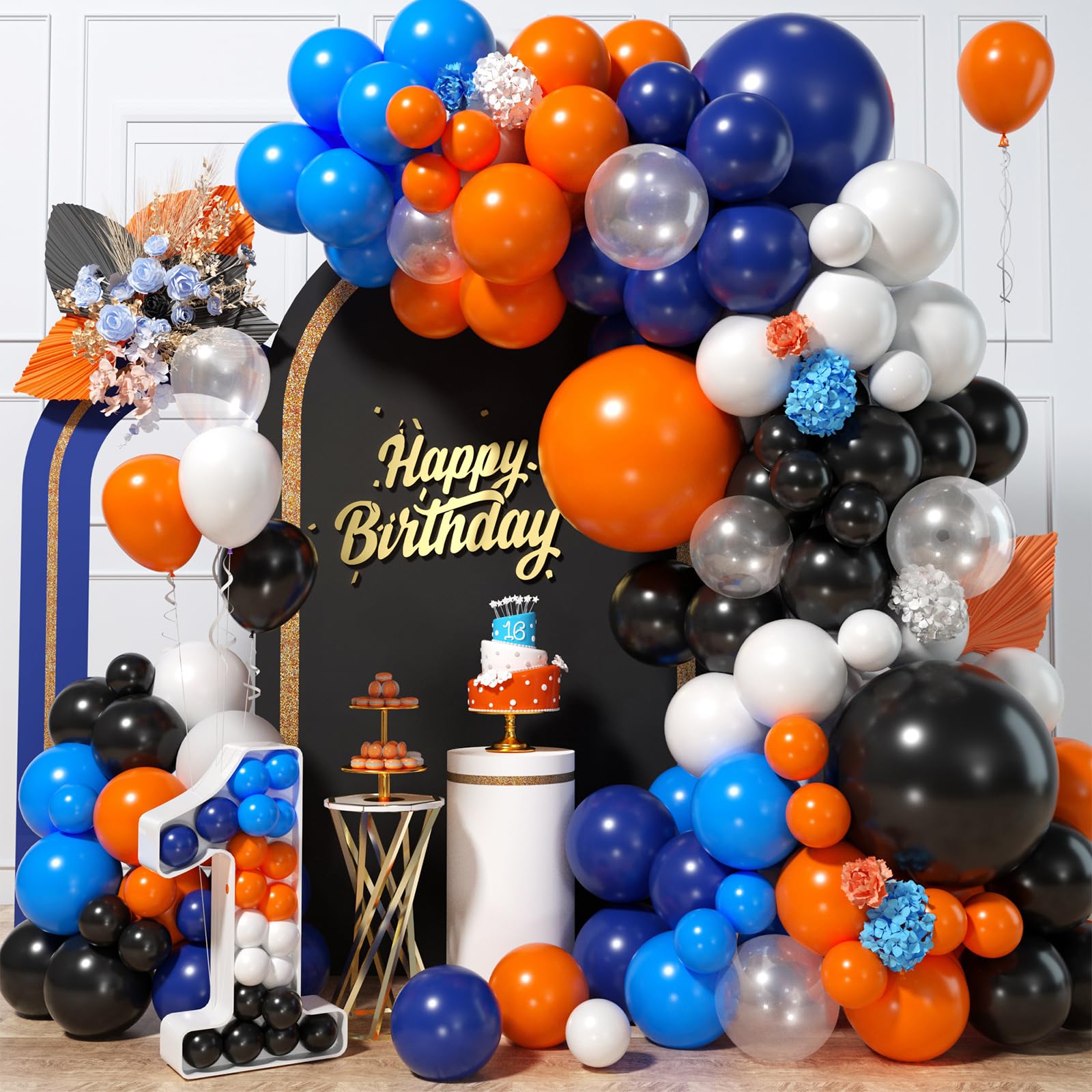 Biapian Blue and Orange Balloon Arch, 113Pcs Orange Navy Blue Balloon ...