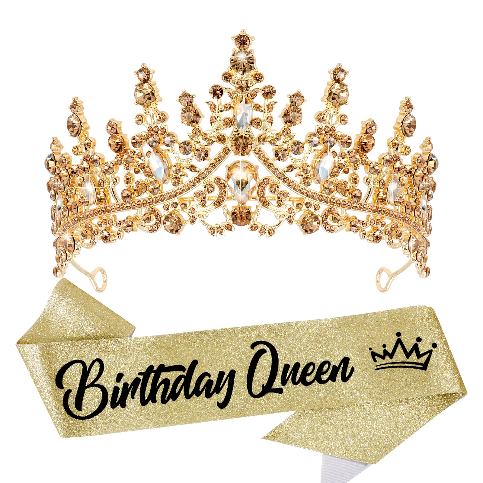 Amazon.com : VELSCRUN Birthday Queen Tiara Crowns for Women Girls Gold ...