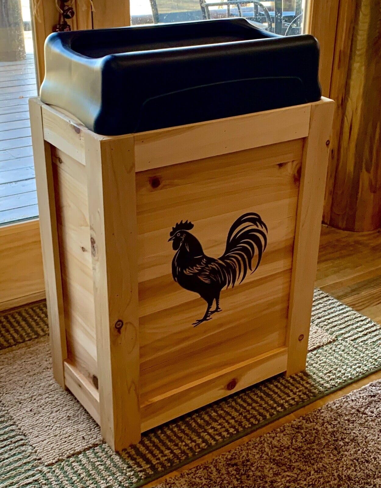 Amazon.com: New Rustic Rooster Chicken Wood Kitchen Trash Bin Garbage ...