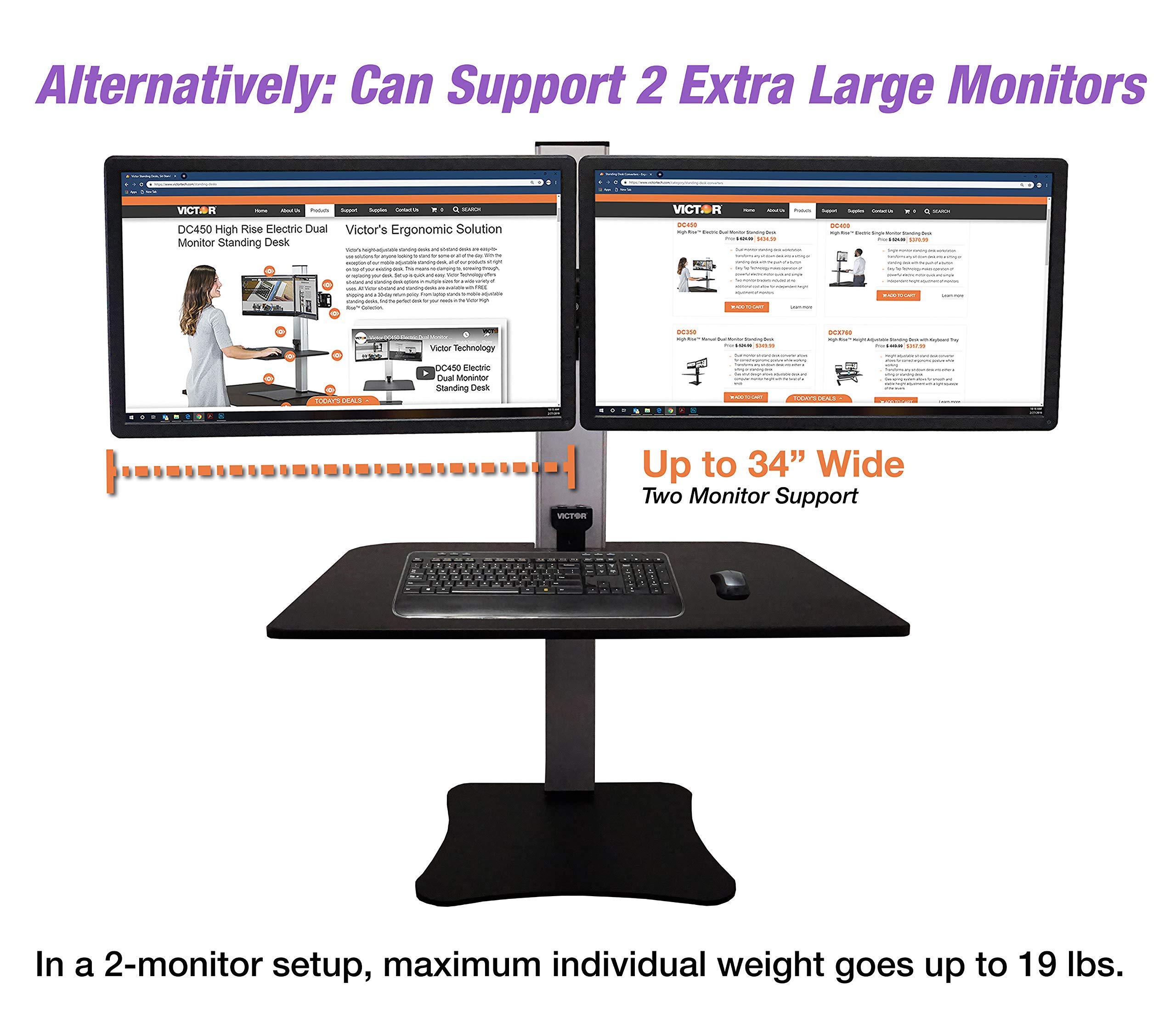 Victor Sit-Stand Desk, Triple Monitor, Black W/Aluminum: Buy Online in ...