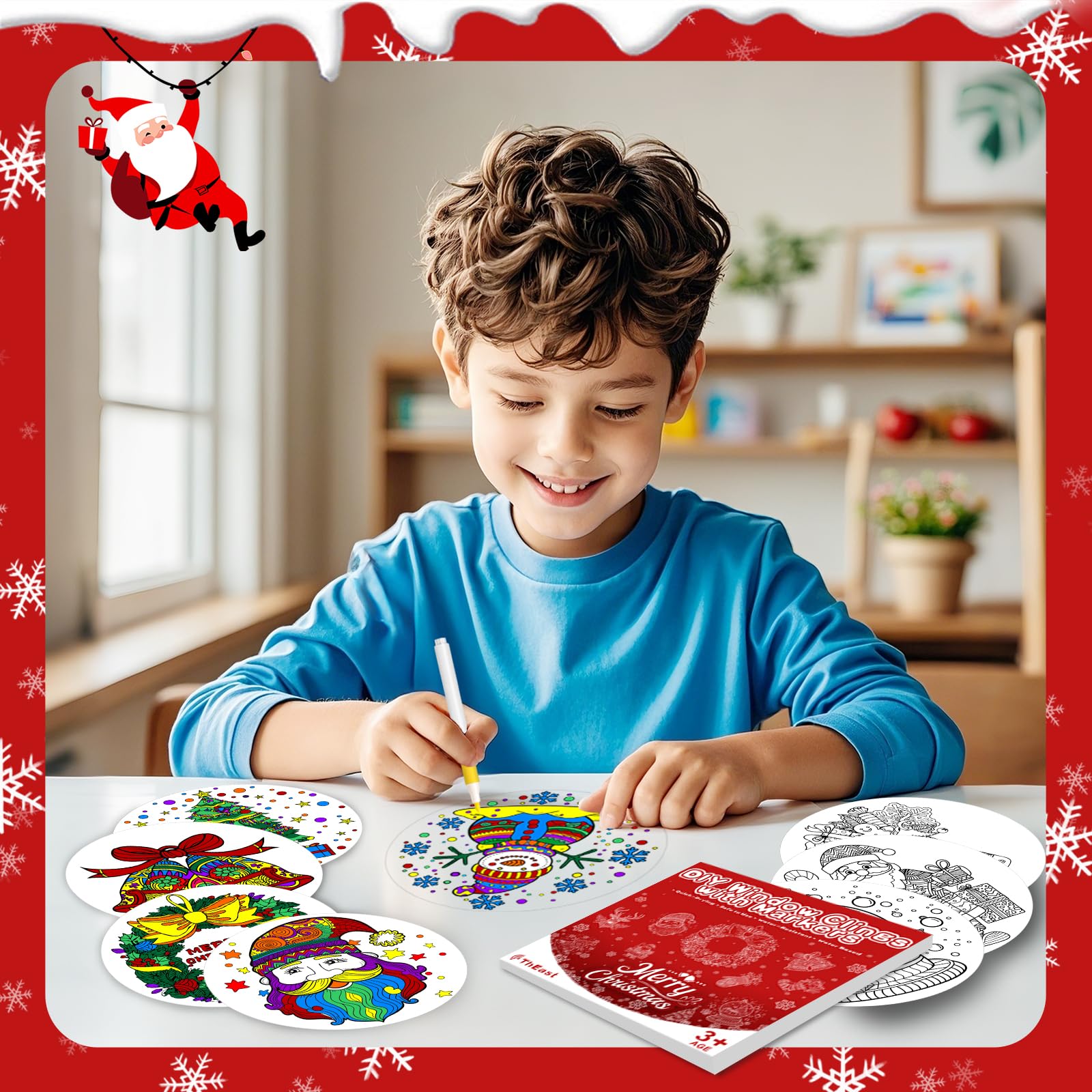 ThEast 10 Sheets DIY Christmas Window Clings, Color-Your-Own Window ...