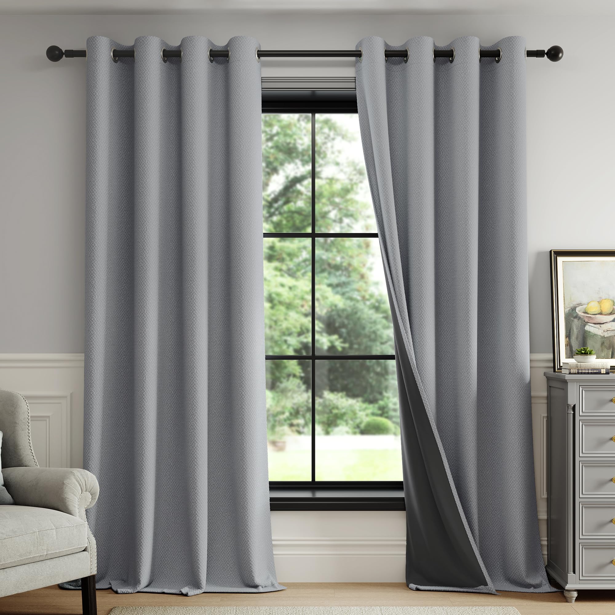 Fmfunctex Blackout Curtains for Living Room Dark Grey Curtains 90 Drop ...