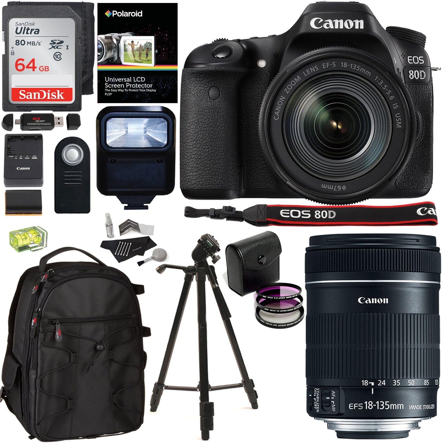 Amazon.com : Canon EOS 80D Digital SLR Camera Kit, EF-S 18-135mm f/3.5-5.6 Image Stabilization ...