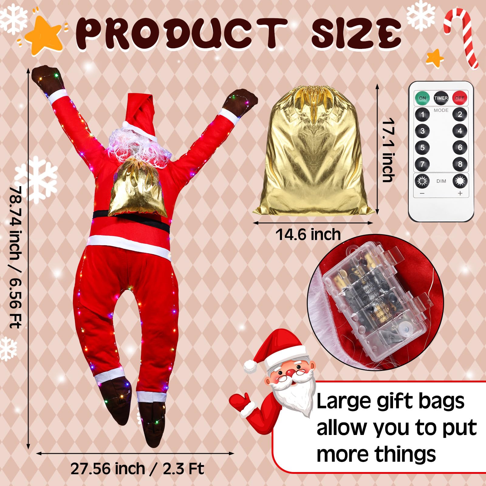 6.56 ft Extra Large Christmas Hanging Santa Claus Decoration Outdoor ...