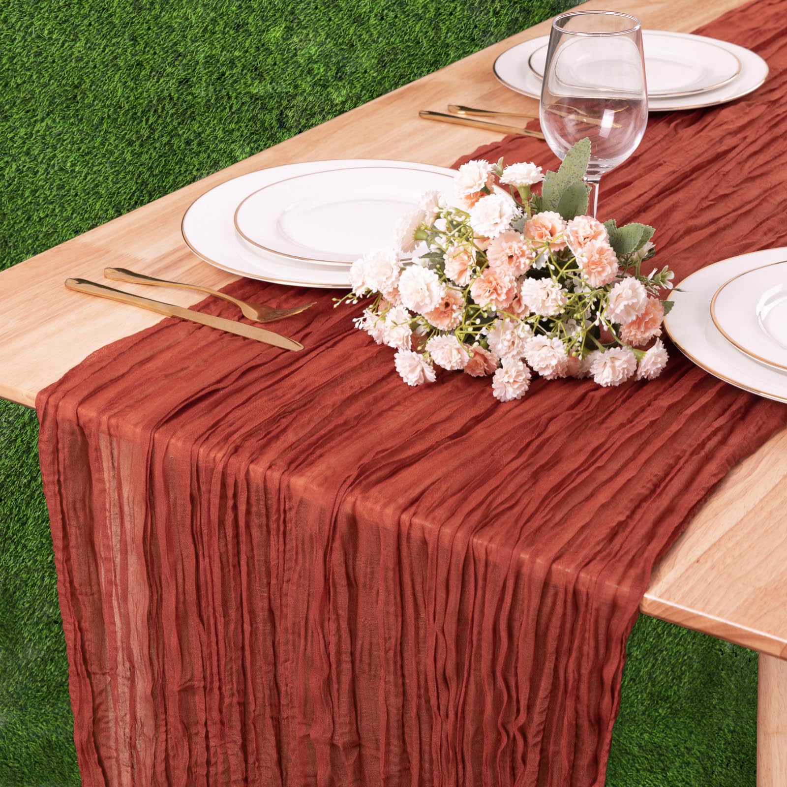 Amazon.com: TuTive Terracotta Boho Table Runner Cheesecloth Table ...