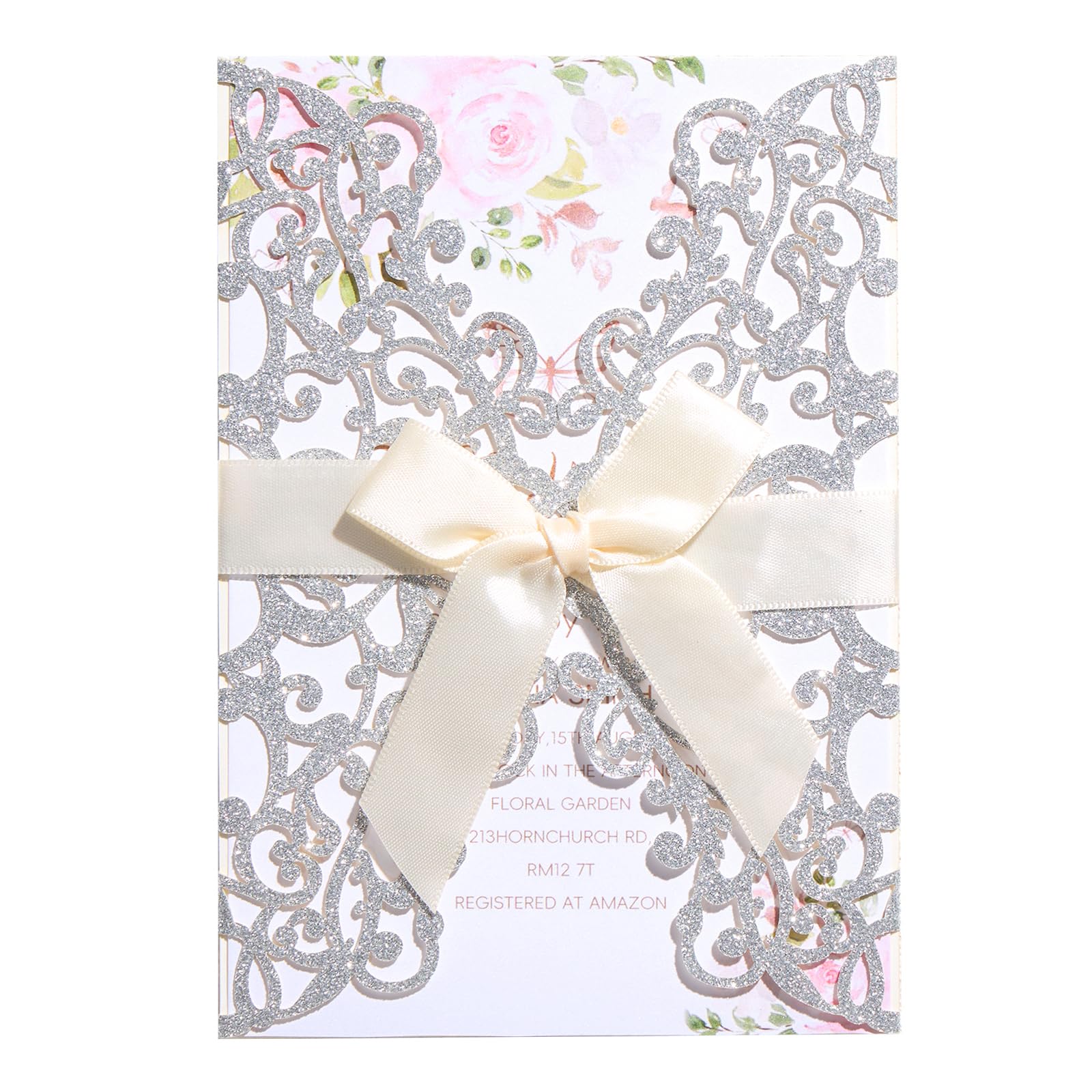 Pink Glitter Floral Wedding Invitations