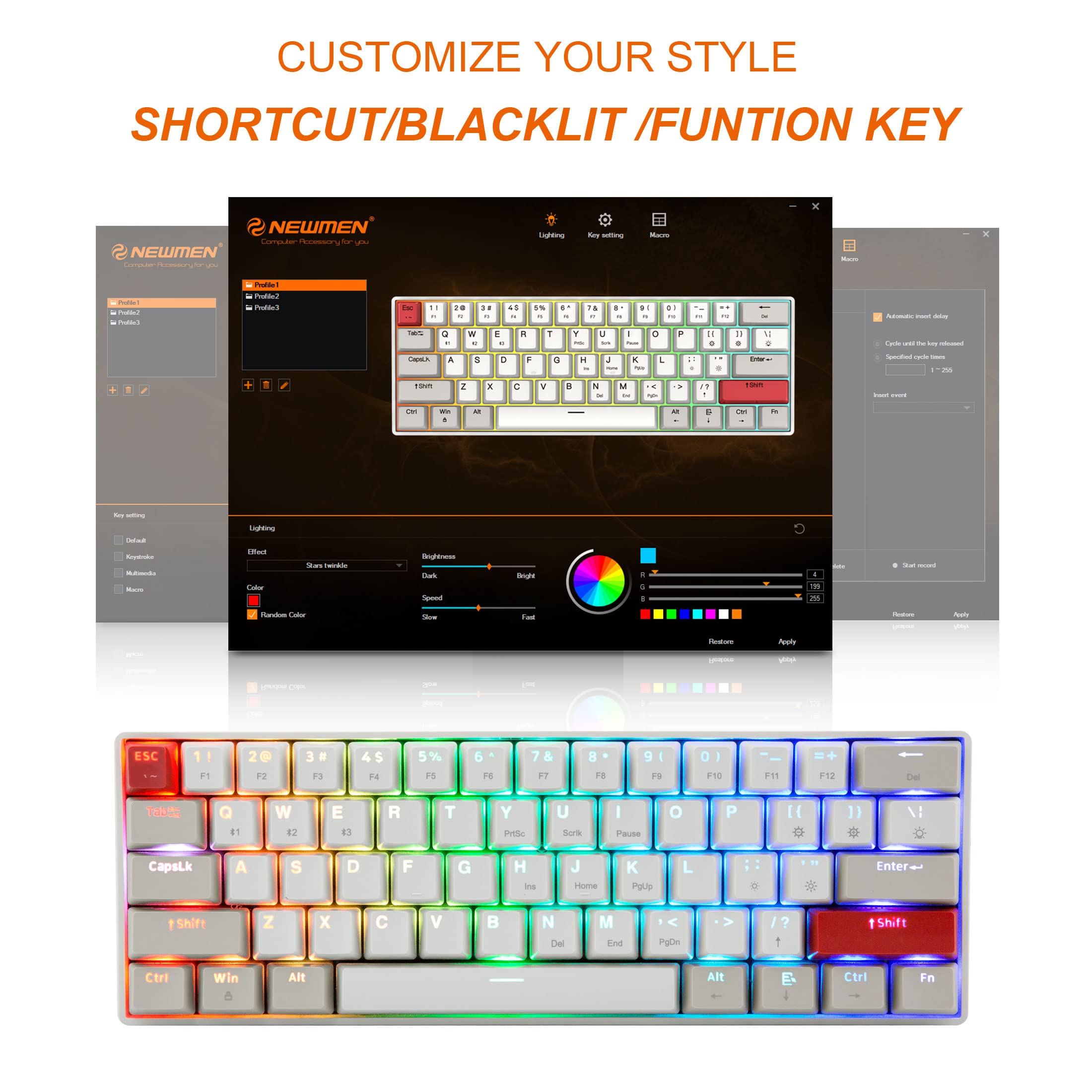 NEWMEN GM610 60% Mechanical Gaming Keyboard Wired & Wireless 61 Keys ...