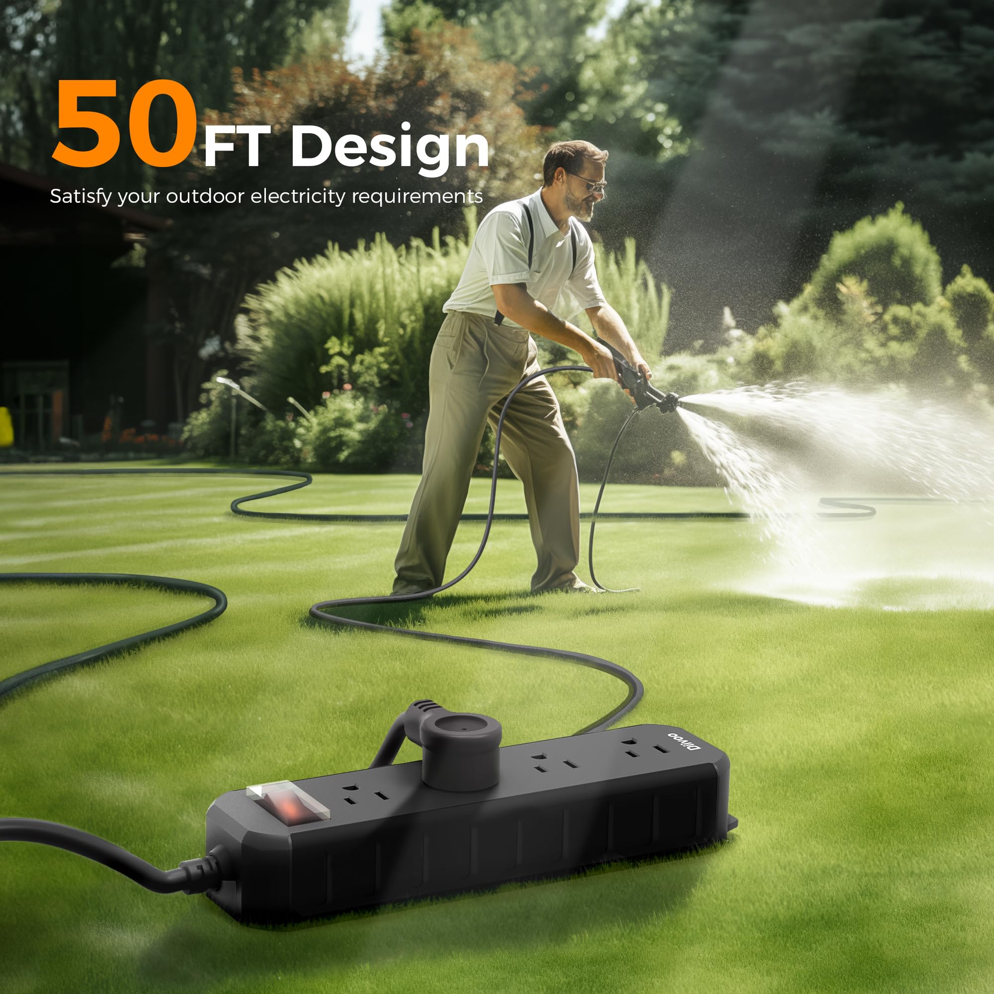 Snapklik.com : Outdoor Power Strip Weatherproof, 50 FT Extension Cord ...