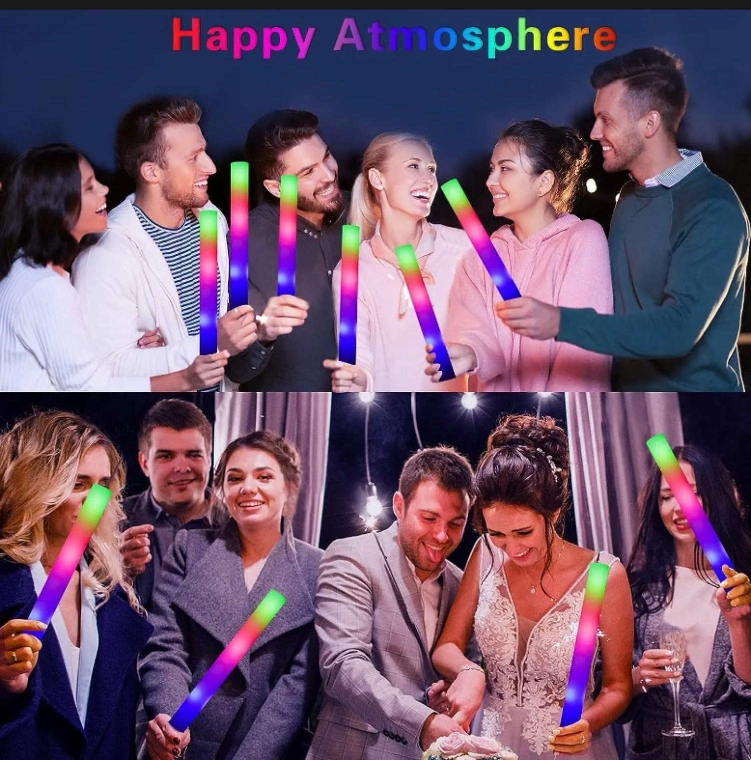 Snapklik.com : Glow Foam Sticks Bulk, 24 Pcs Giant LED Light Up Sticks ...