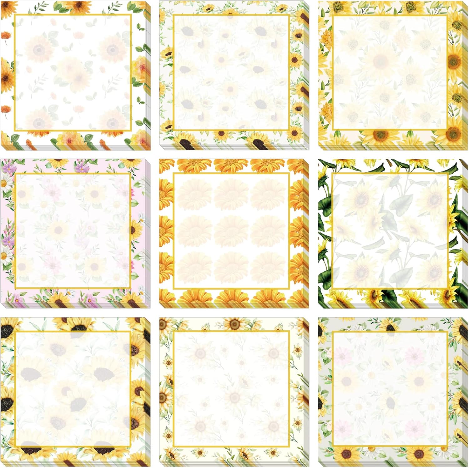 Amazon.com : 9 Pieces Sunflower Sticky Note Adhesive Cute Sunflower ...