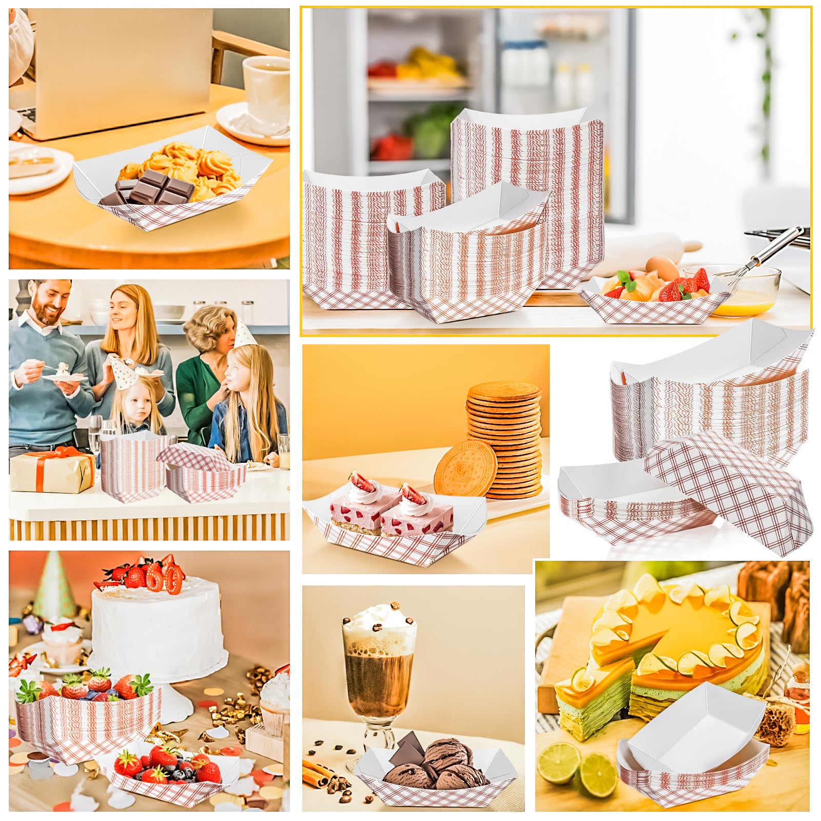 Snapklik.com : MotBach 180 Pack 1 Lb Checkered Paper Food Boat Trays ...