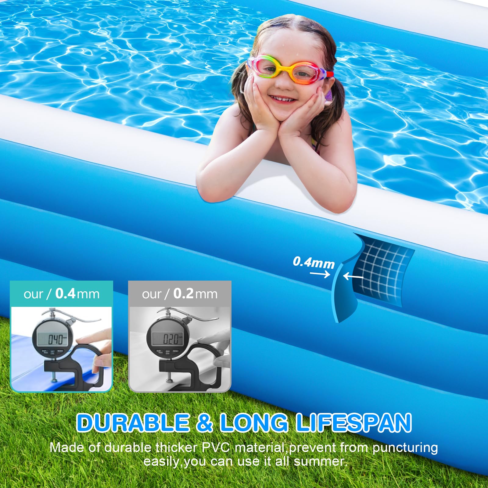 Inflatable Pool,130"x72"x22"Extra Large Thickened Blow Up Pool for ...