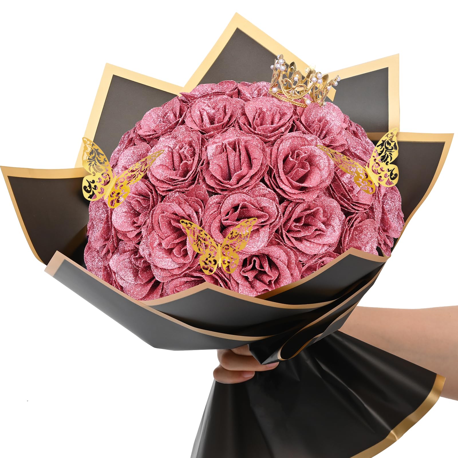 Amazon.com: Waipfaru Glitter Roses Bouquet, DIY Fake Flowers Bouquet ...