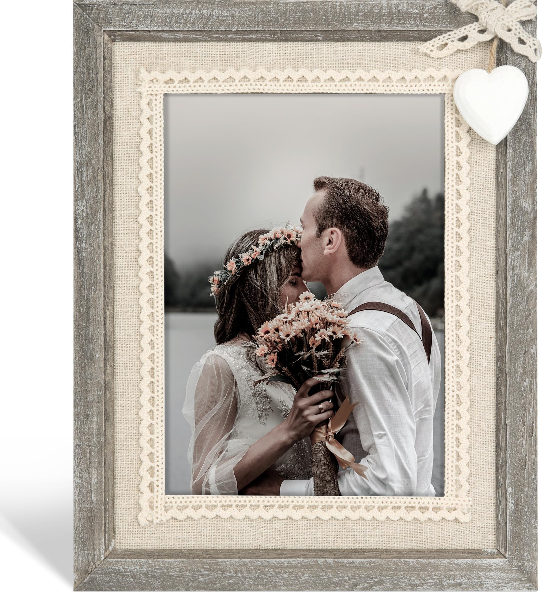 Amazon.com - Paris Loft Wood Heart-Shaped Picture Frames|Cute Farmhouse ...