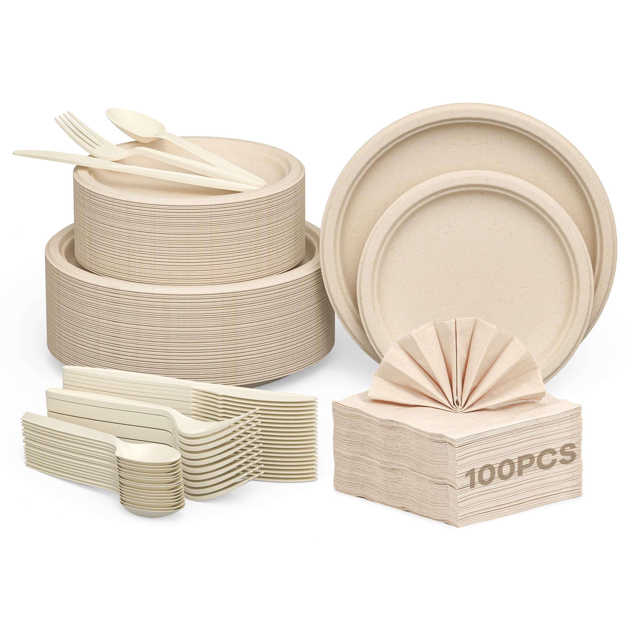 Amazon.com: FEHHTO Compostable Paper Plates Set 350PCS Biodegradable ...