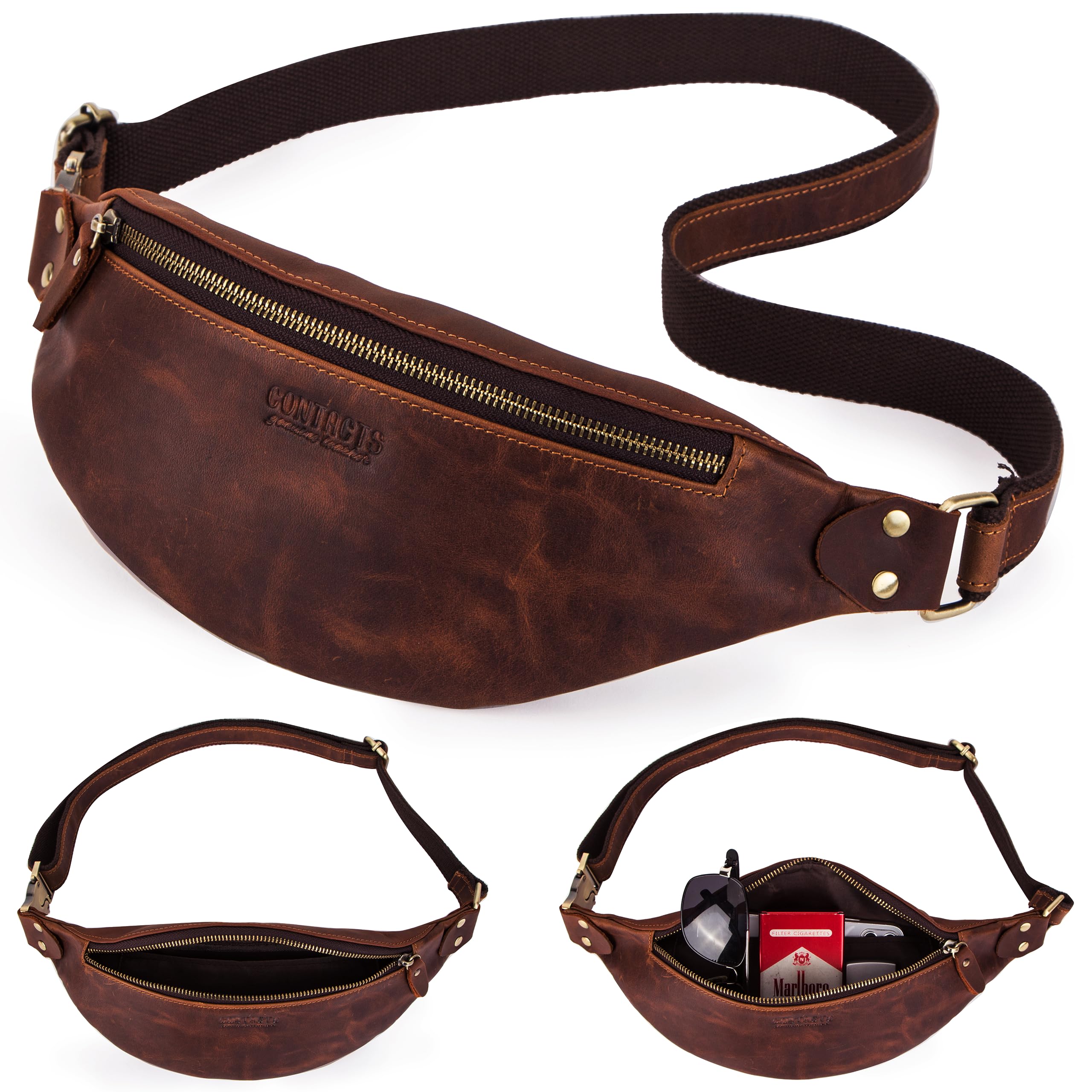 Amazon.com | Top Grain Genuine Leather Slim Waist Pack for Man & Woman ...