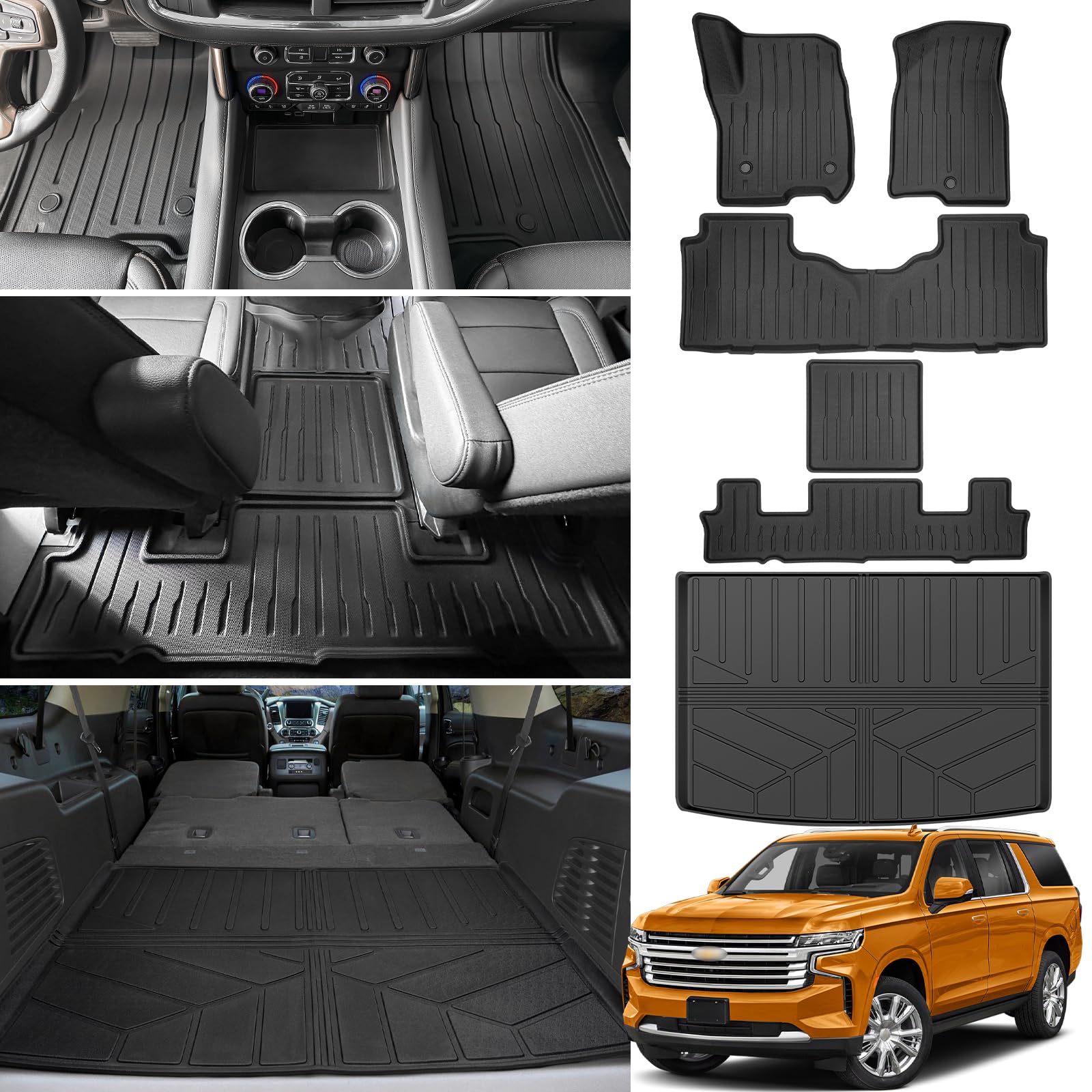 Floor Mats & Trunk mat 3 Row Set for 2021-2025 Chevrolet Suburban/GMC ...