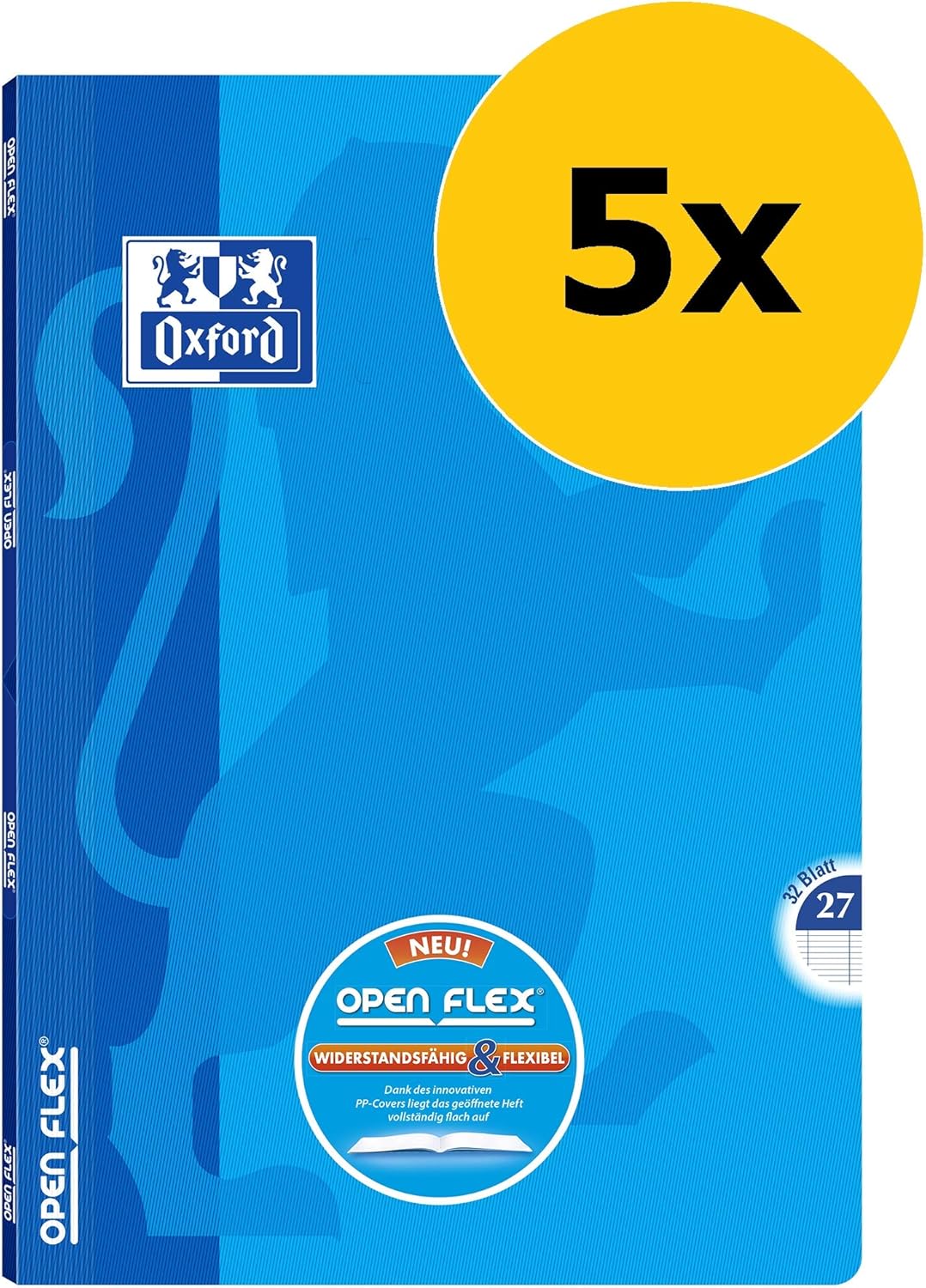Oxford Schulheft A4, OpenFlex, 32 Blatt, Lineatur 27, liniert, 5 Stück ...