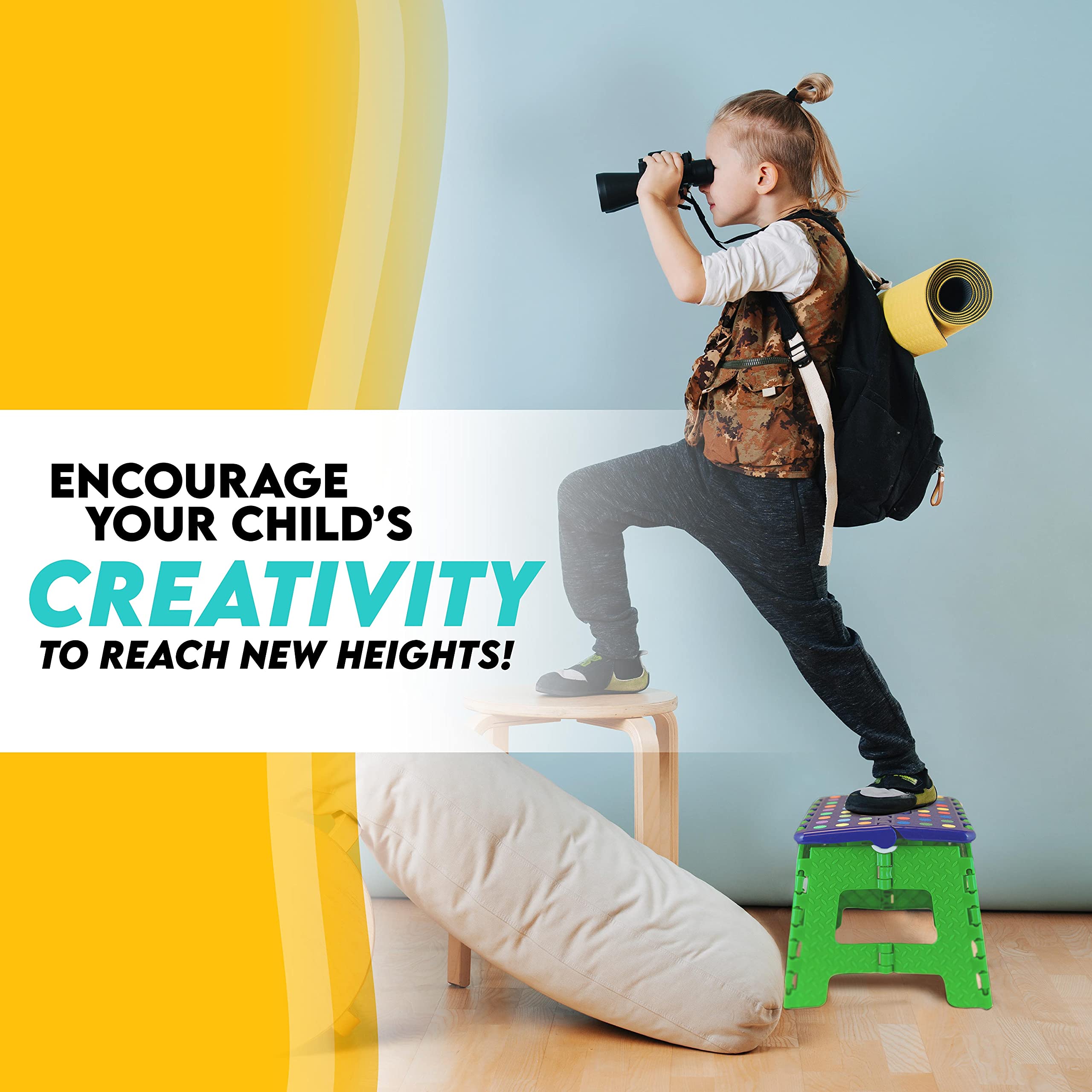 Crayola 9” inch Folding Step Stool (1 Pack), Step Stool for Kids ...