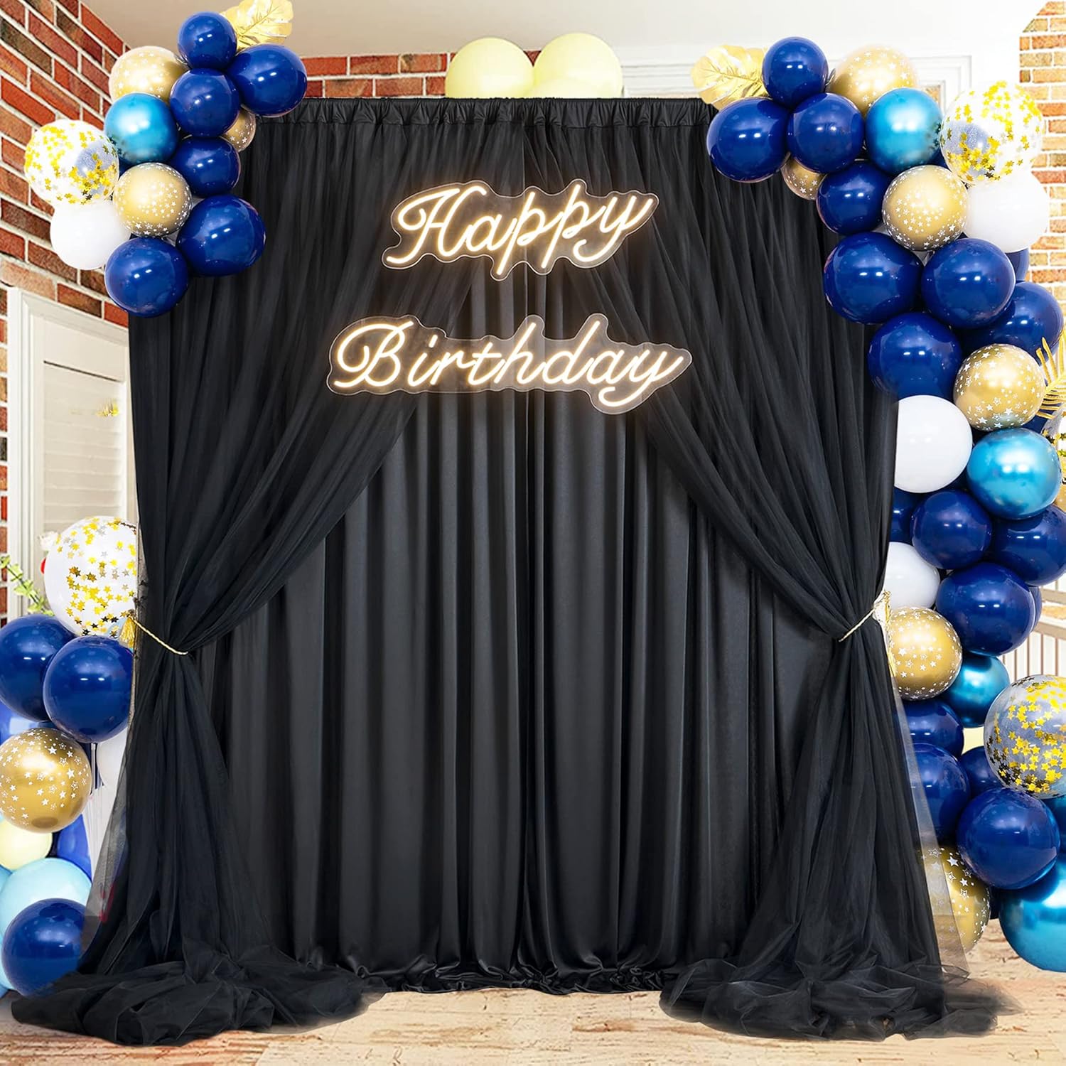 Amazon.com : 5ft x 10ft Black Tulle Backdrop Curtain Panels, Dual Layer ...