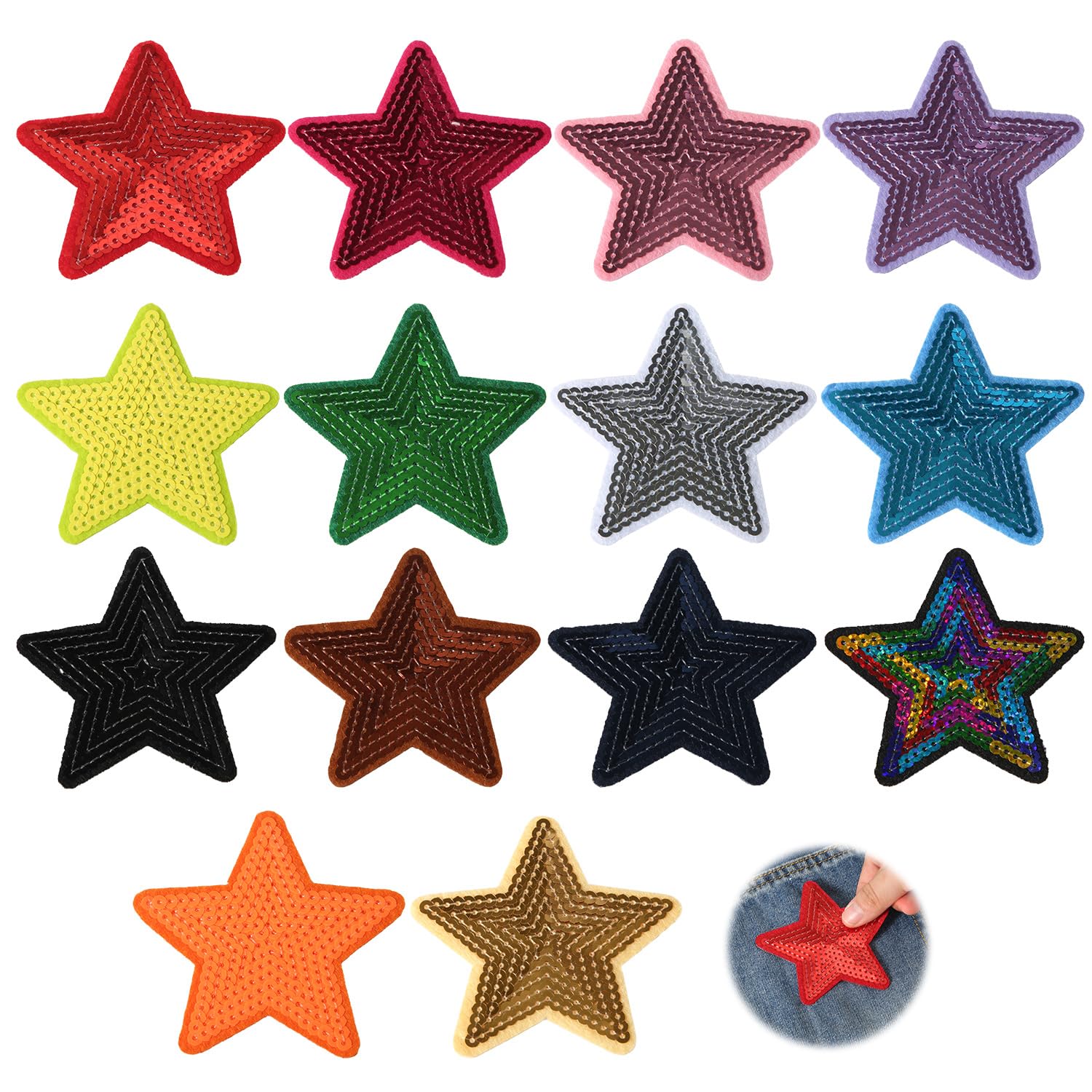 Amazon.com: 14pcs Sequin Star Patches, Shiny Star Shape Patches ...