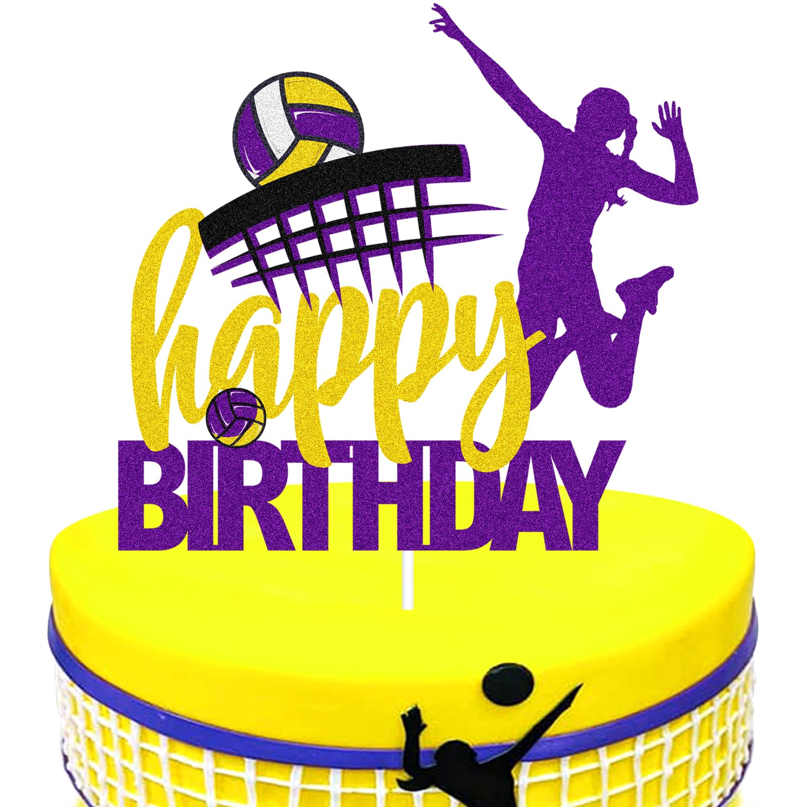 Amazon.com: Volleyball Happy Birthday Cake Topper - Volleyball Glitter ...
