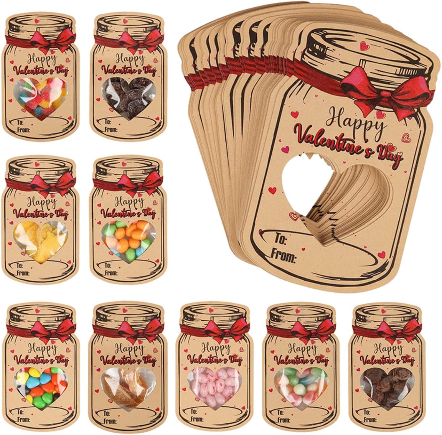 24 Kraft Paper Candy Jar Valentine Cards Set Valentine’s Day Cards ...