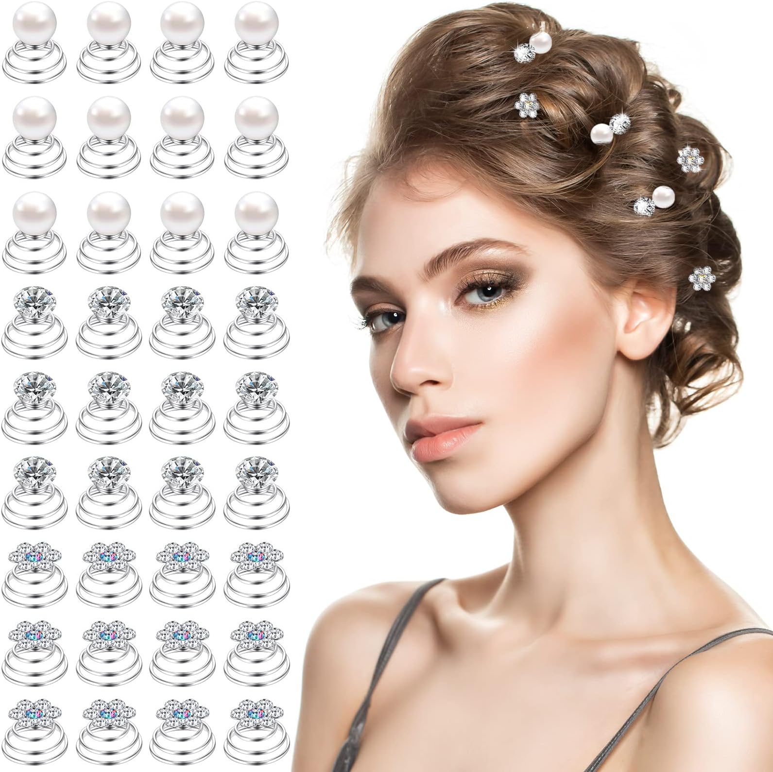Amazon.com : 50 Pieces Crystal Twisters Spiral Set Bridal Rhinestone ...
