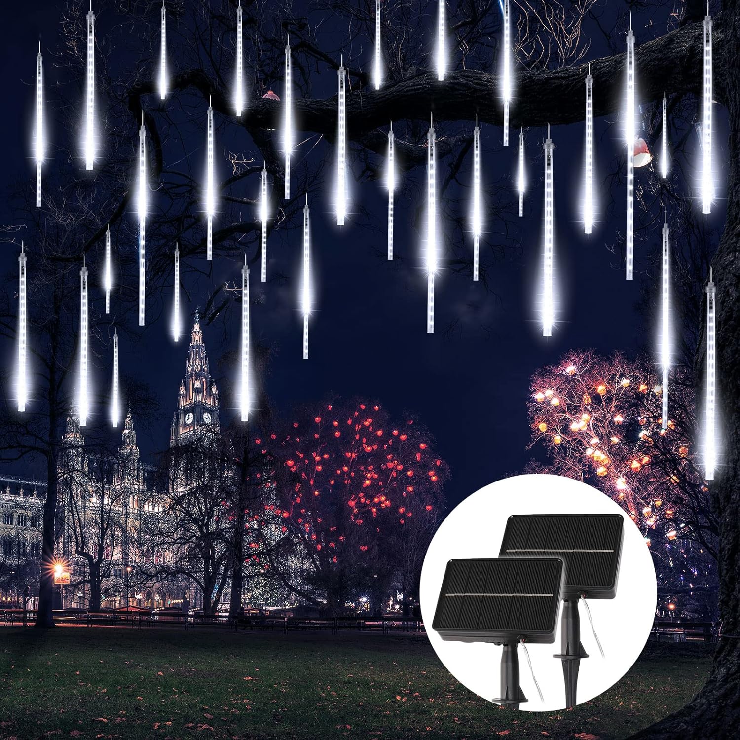 Meteor Shower Lights Solar Powered - 2 Pack 16 inch 10 Tubes 240 LED ...