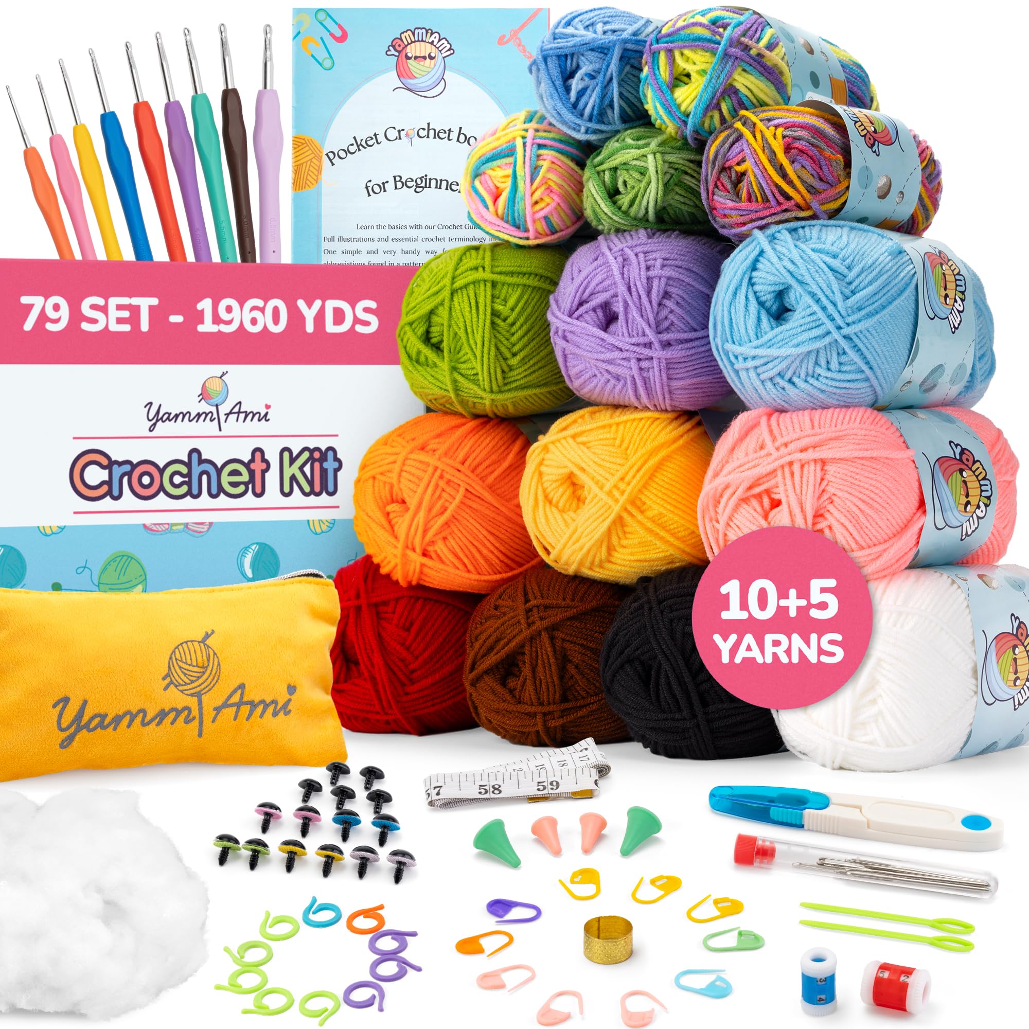 Amazon.com: YammiAmi Beginner Crochet Kit for Adults & Kids - 1,960 ...