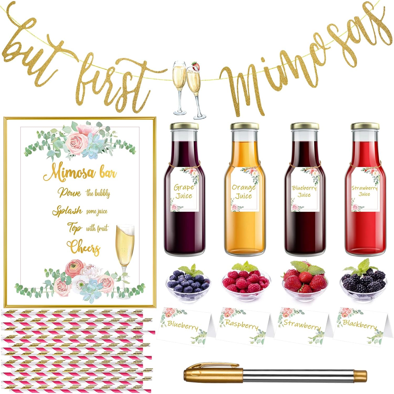 Amazon.com: Nezyo 31 Pcs Mimosa Bar Kit Mimosa Bar Sign Banner Poster 4 ...