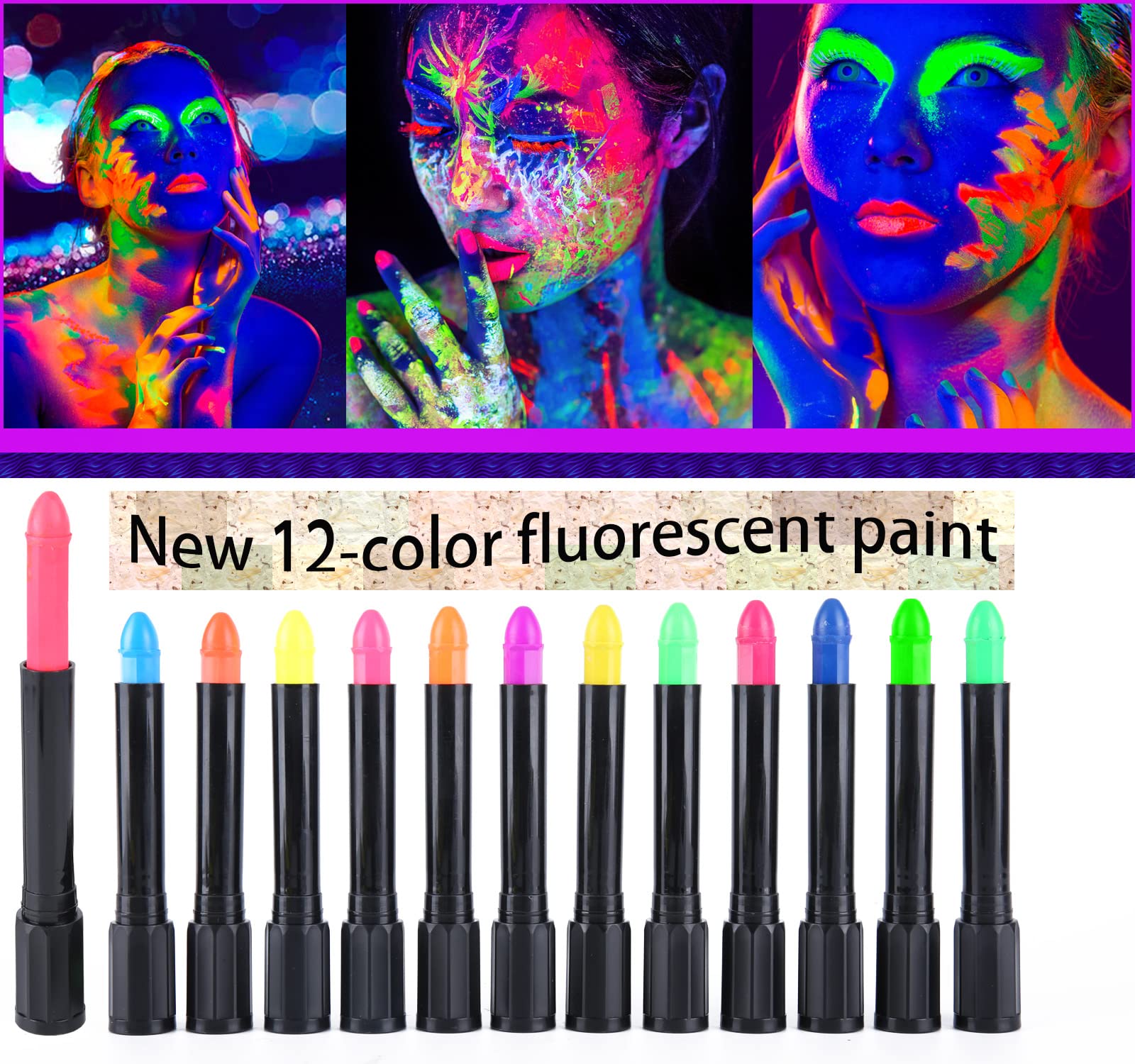 Buy 12 Colors Glow Face Body Paint, Glow in The Black Light UV Body ...