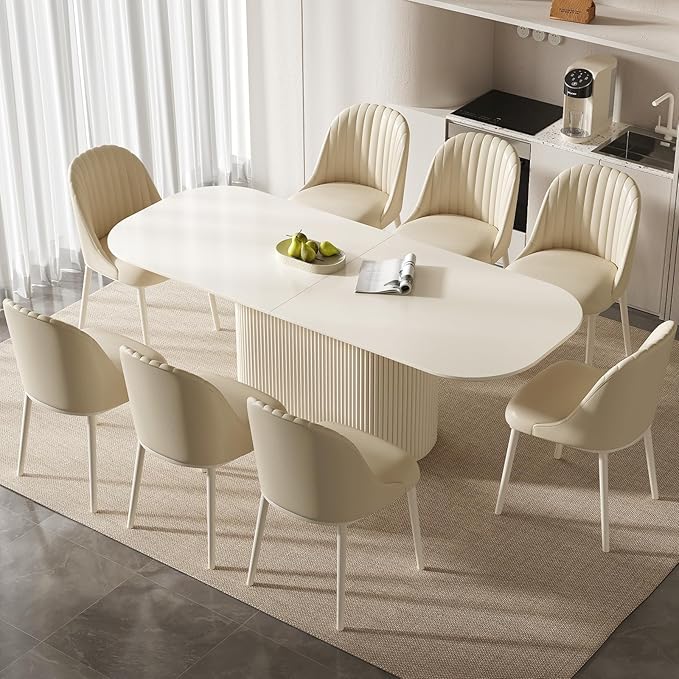 Amazon.com - Guyii 86.61" Oval Dining Table Set with 8 Chairs, Modern ...