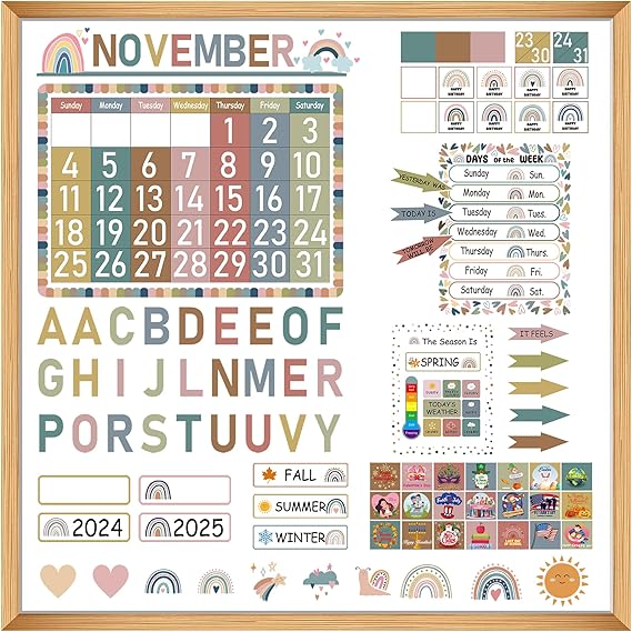 Amazon.com: Augisteen 126 Pcs Boho Rainbow Calendar Bulletin Board Set ...