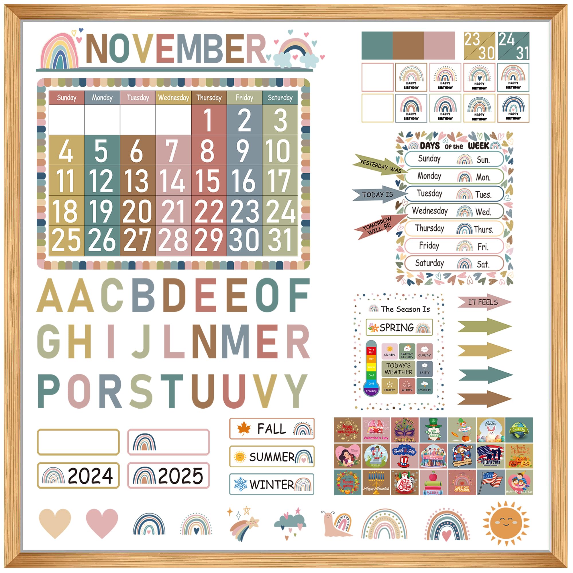 Amazon.com: Augisteen 126 Pcs Boho Rainbow Calendar Bulletin Board Set ...