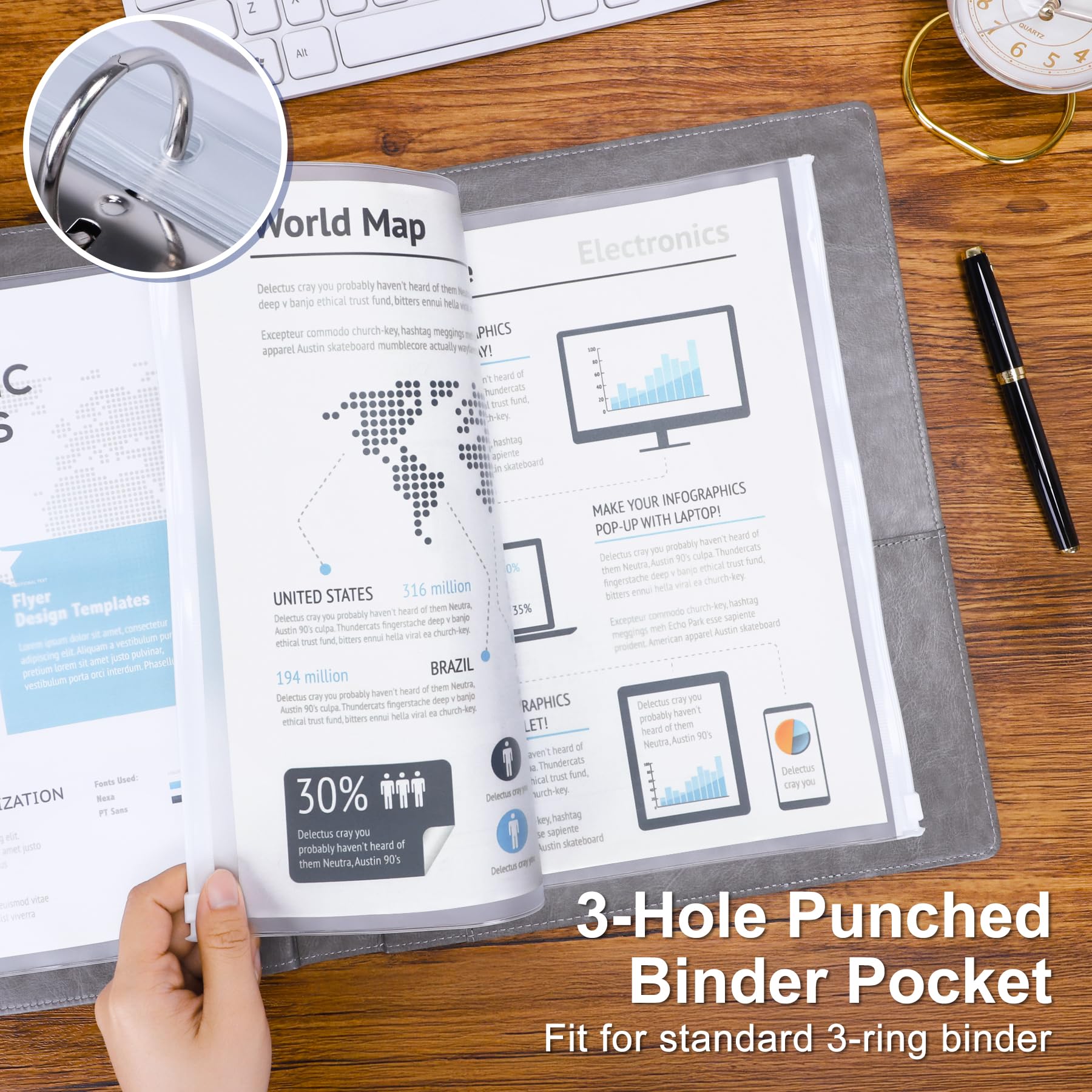 Snapklik.com : 30pcs Letter Size Binder Pockets For 3 Ring Binder ...