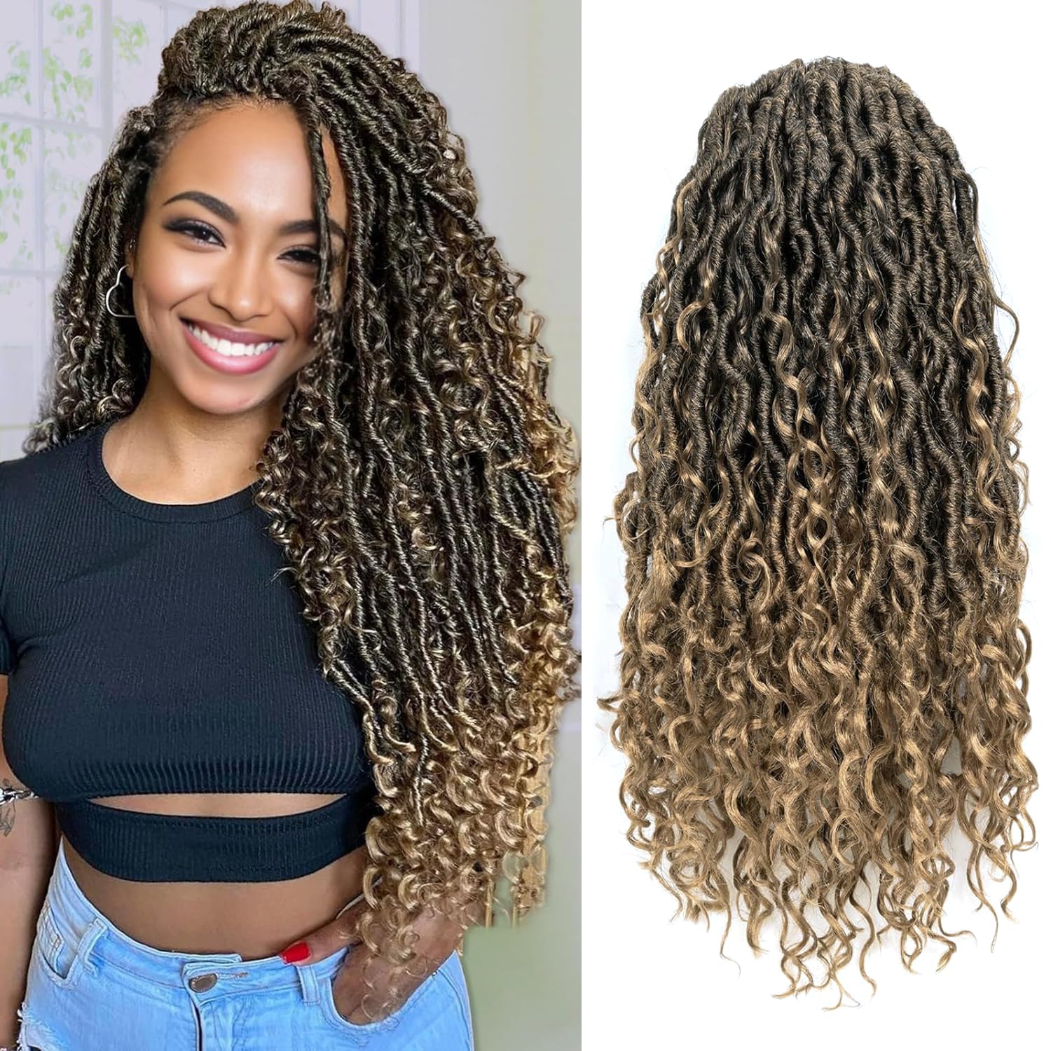 PORSMEER 18 Inch Goddess Locs Crochet Hair 6 Packs Curly Faux Locs ...