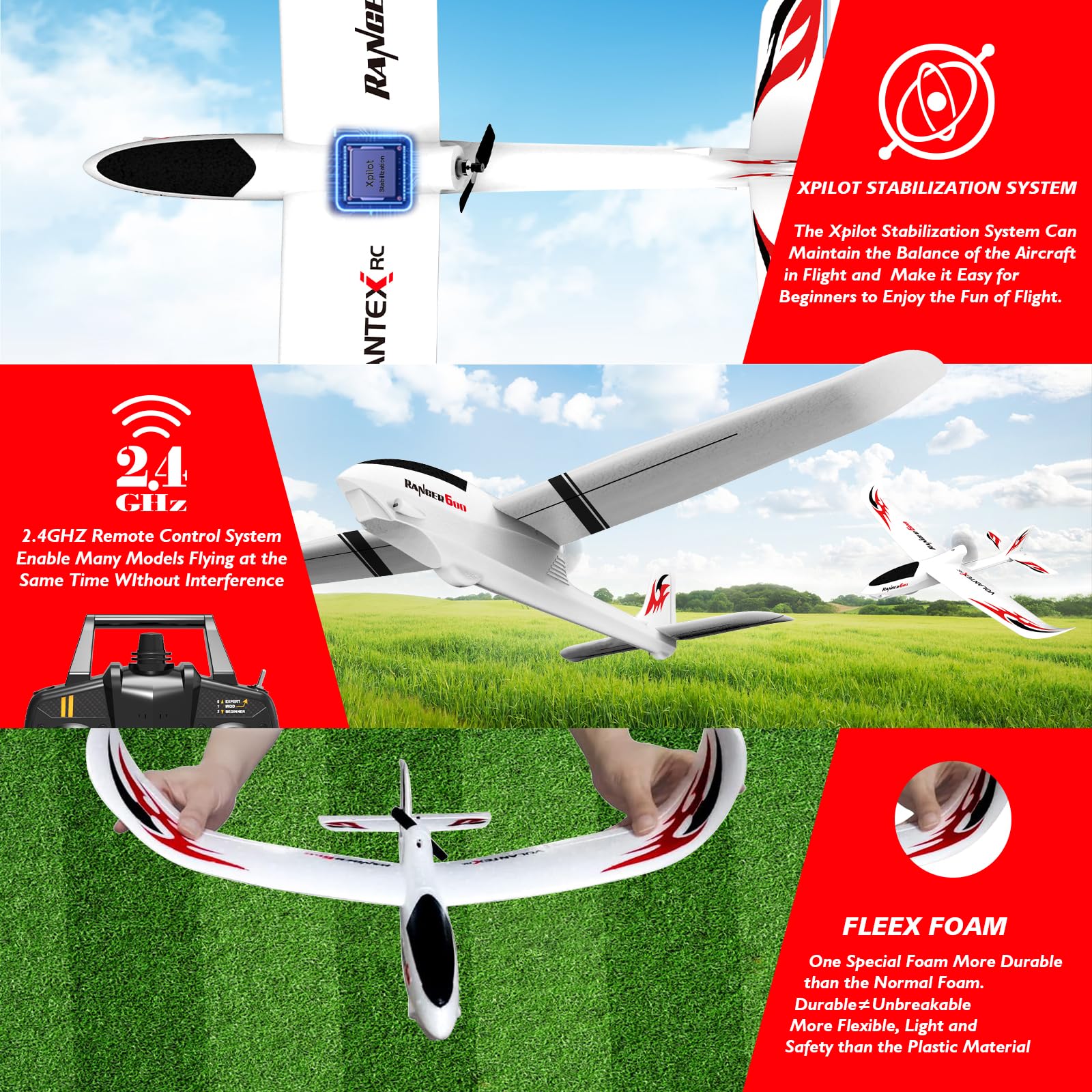 28 RC Plane Ranger600 3 Channel RC Airplane Glider Ready to Fly, 2.4GHz ...